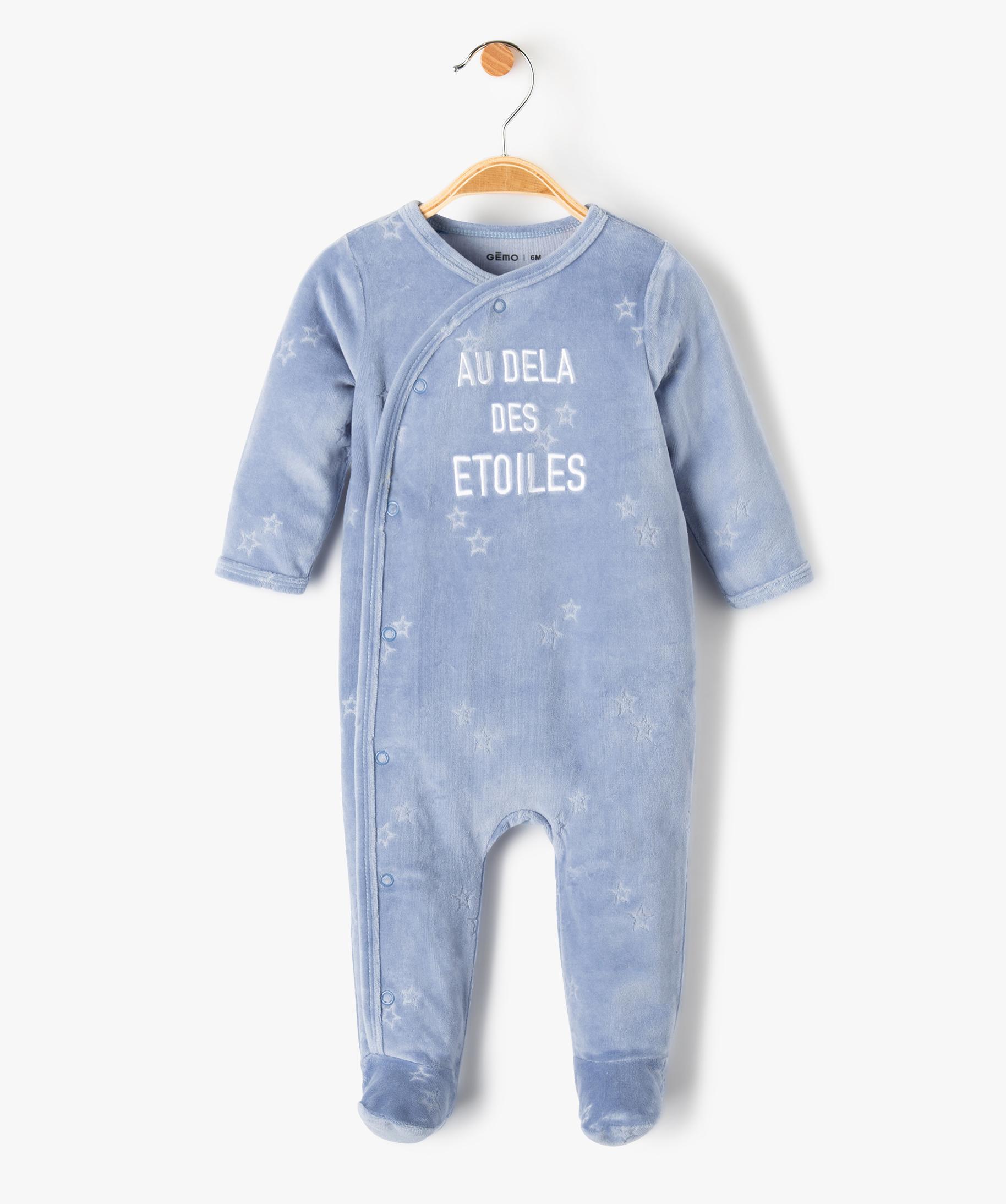 Pyjama bébé dors-bien en velours avec ouverture ventrale i... bleu | GEMO