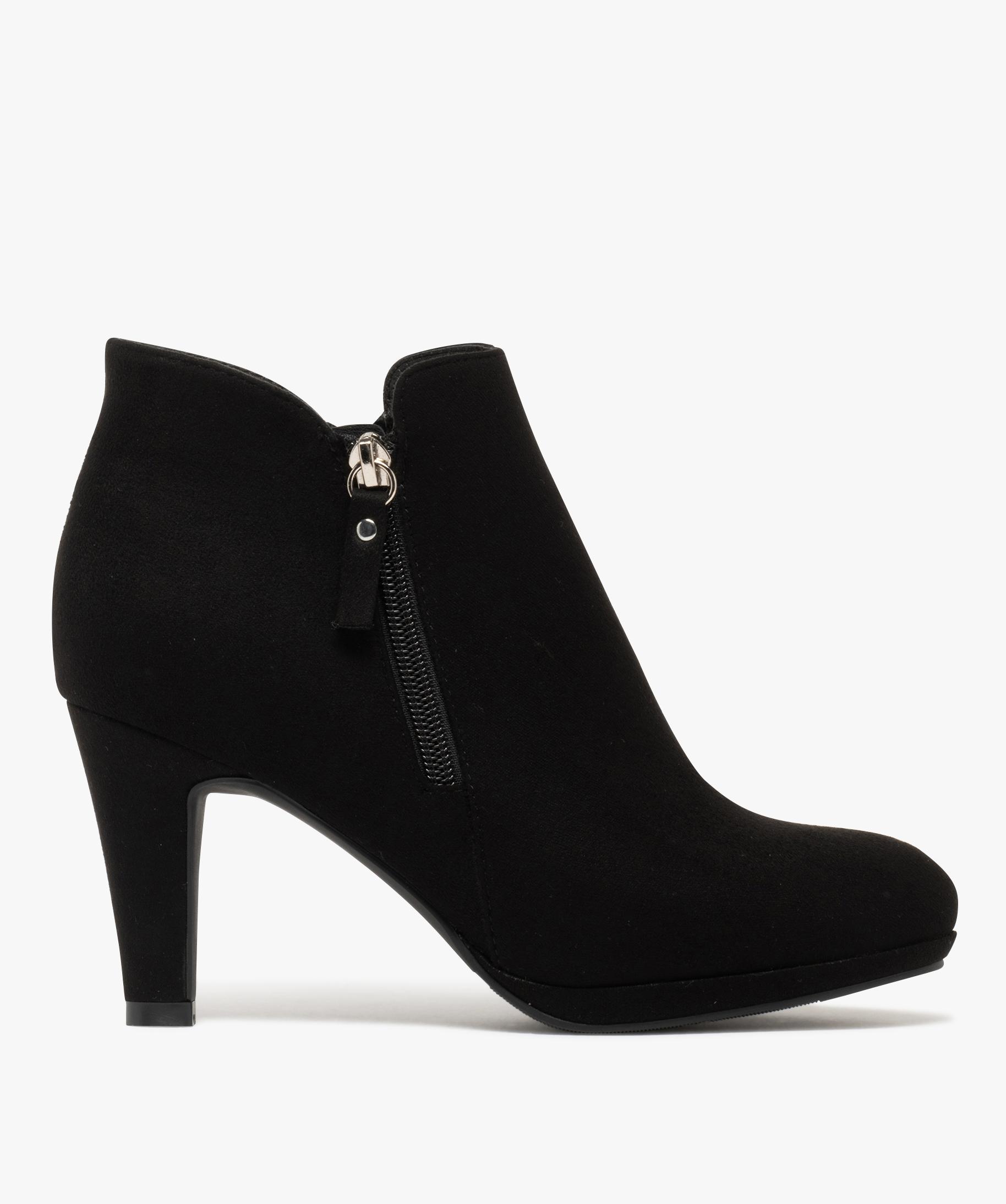 Bottines femme à talon en suédine et à zip noir | GEMO