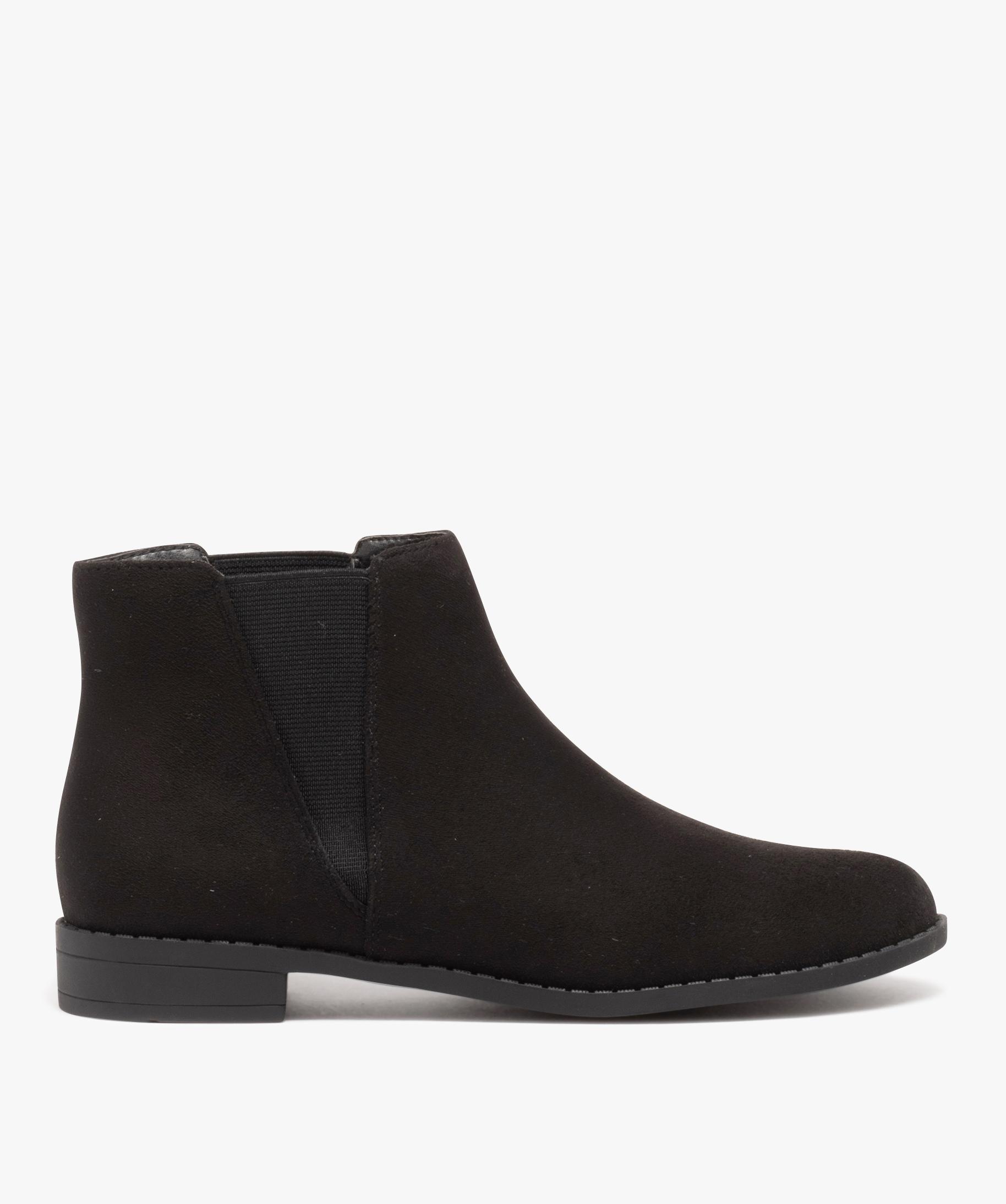 Boots Chelsea en suédine à talon plat femme noir | GEMO