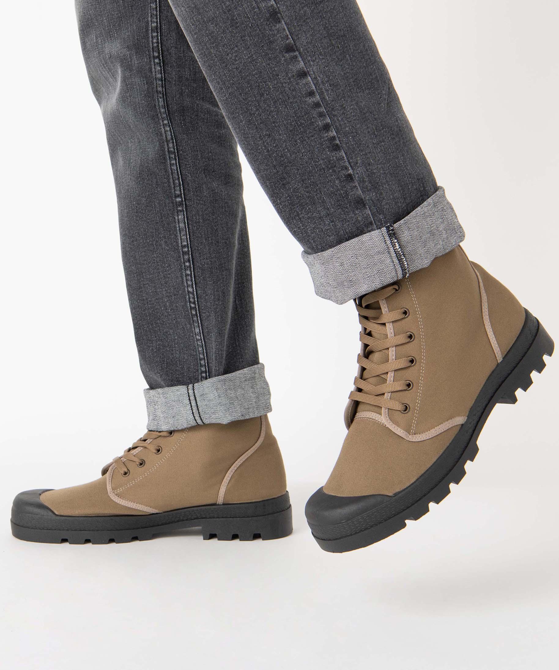 Baskets homme montantes en toile et semelle crantée kaki | GEMO