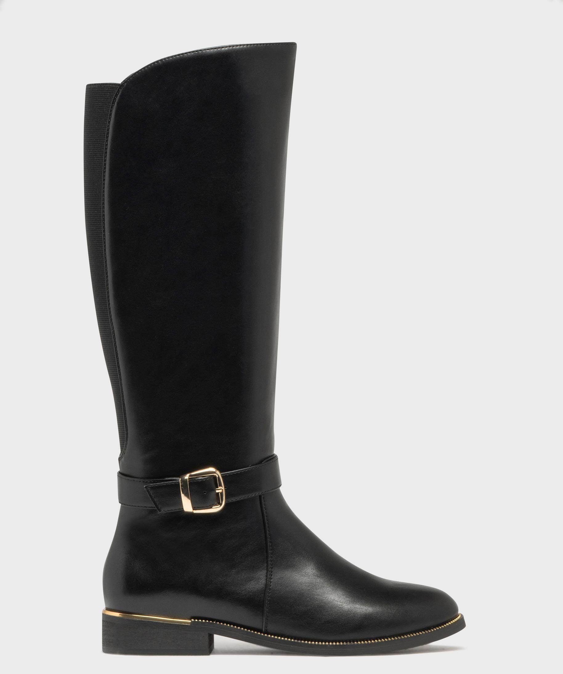 Bottes avec bride cheville et élastique sur la tige femme -... noir | GEMO