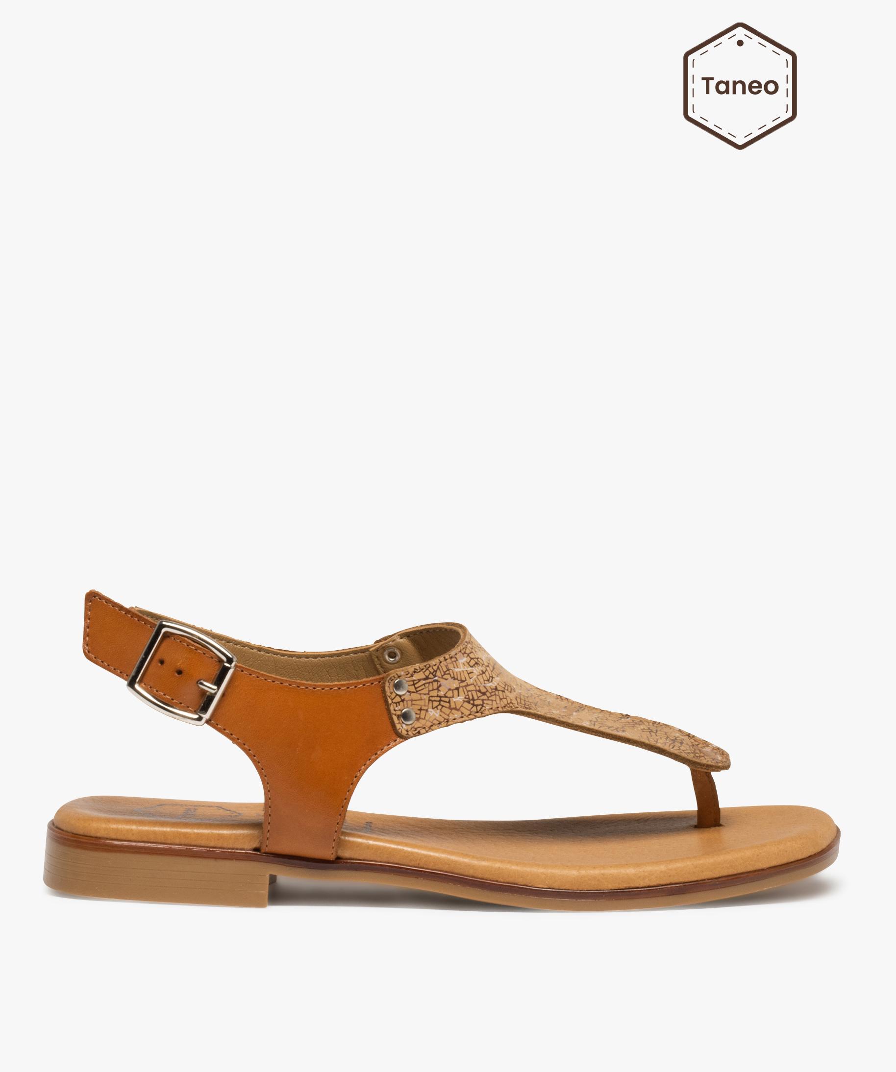 Sandales femme plates à entre-doigts en cuir - Taneo marron | GEMO