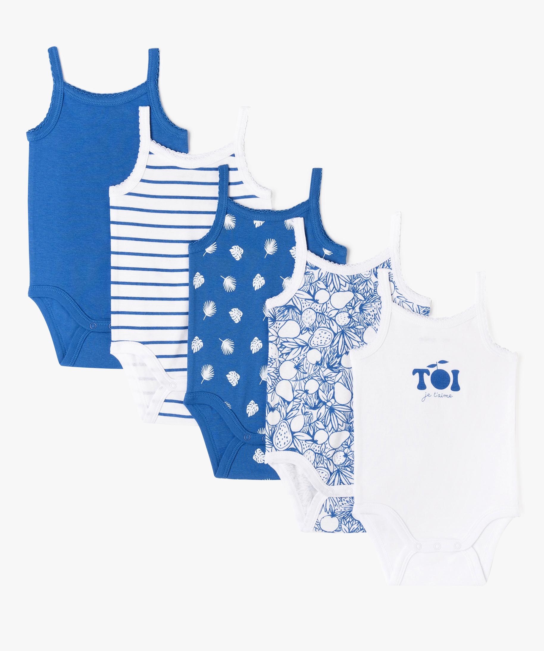Bodies à bretelles à motifs bébé fille (lot de 5) bleu | GEMO