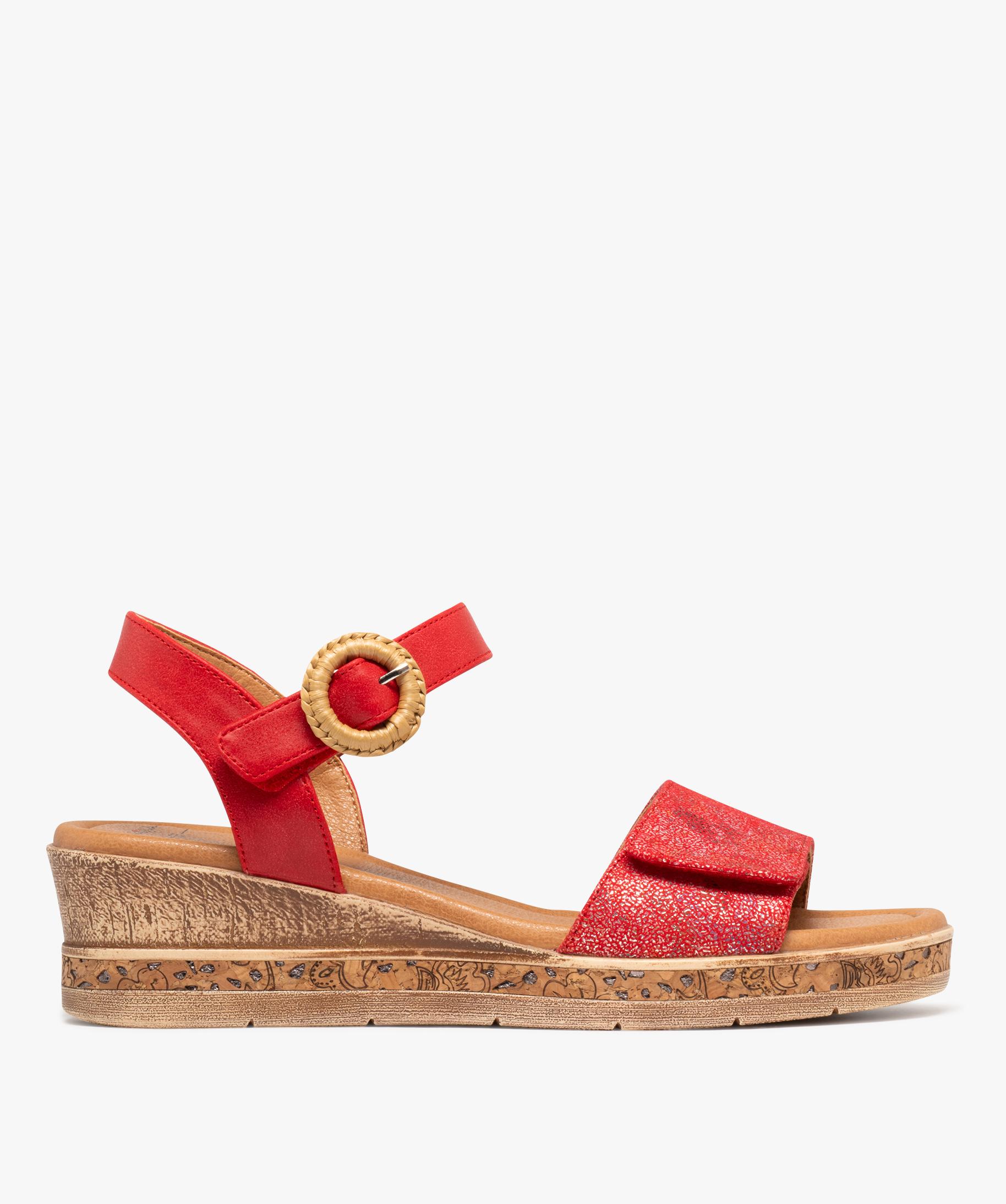 Sandales à talon compensé et large bride scratch femme rouge | GEMO