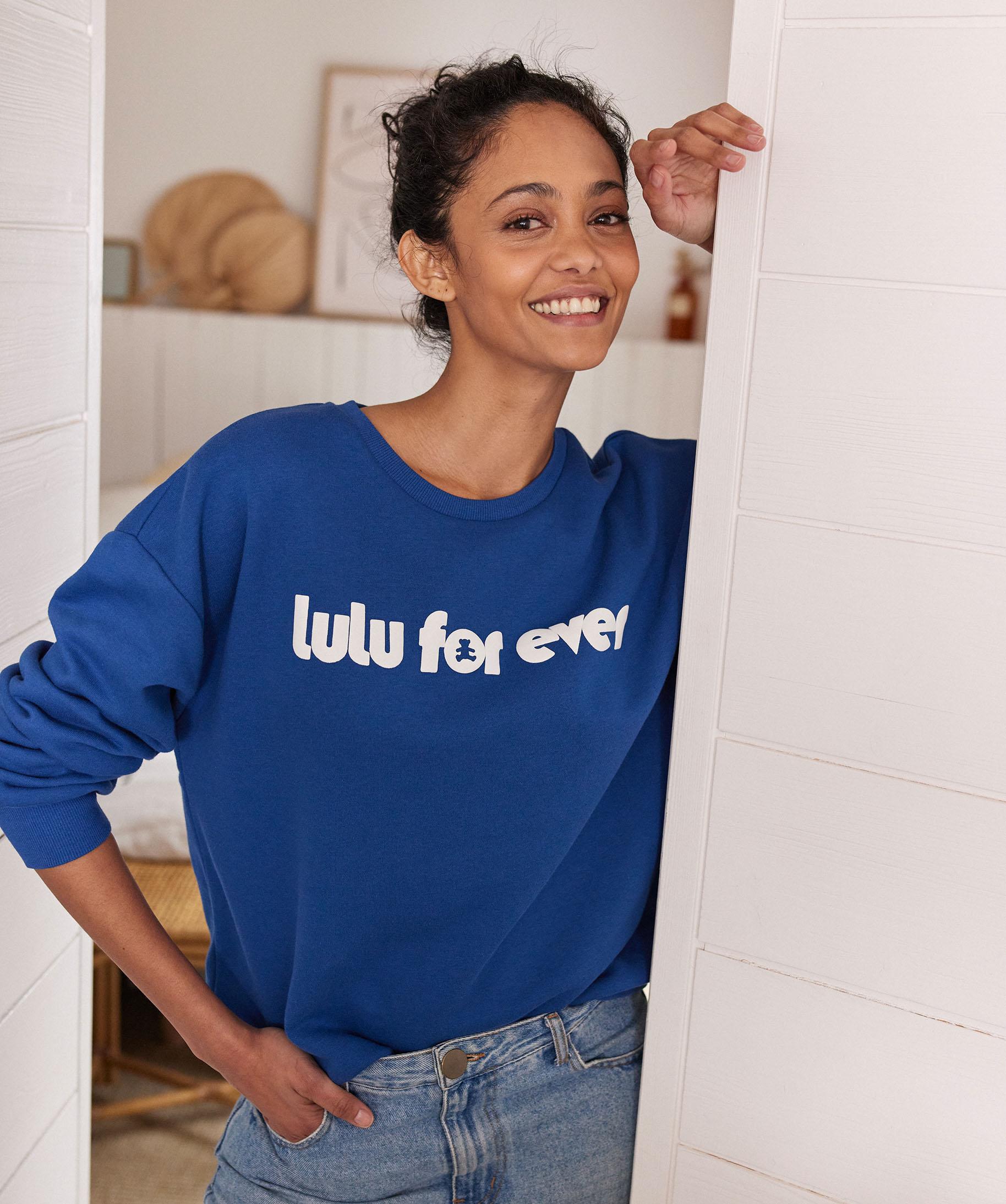 Sweat molletonné avec inscription sur le buste femme - Lulu... bleu | GEMO