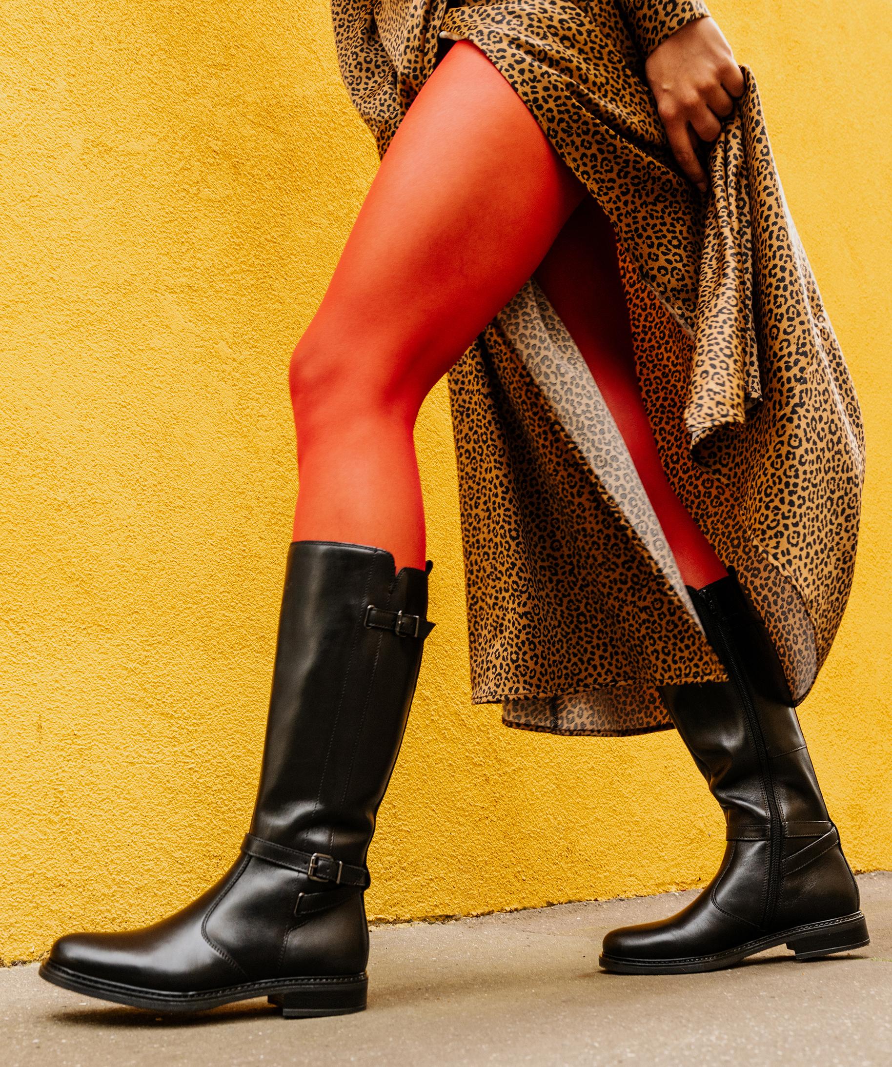 Bottes femme style cavalière dessus en cuir et brides fanta... noir | GEMO