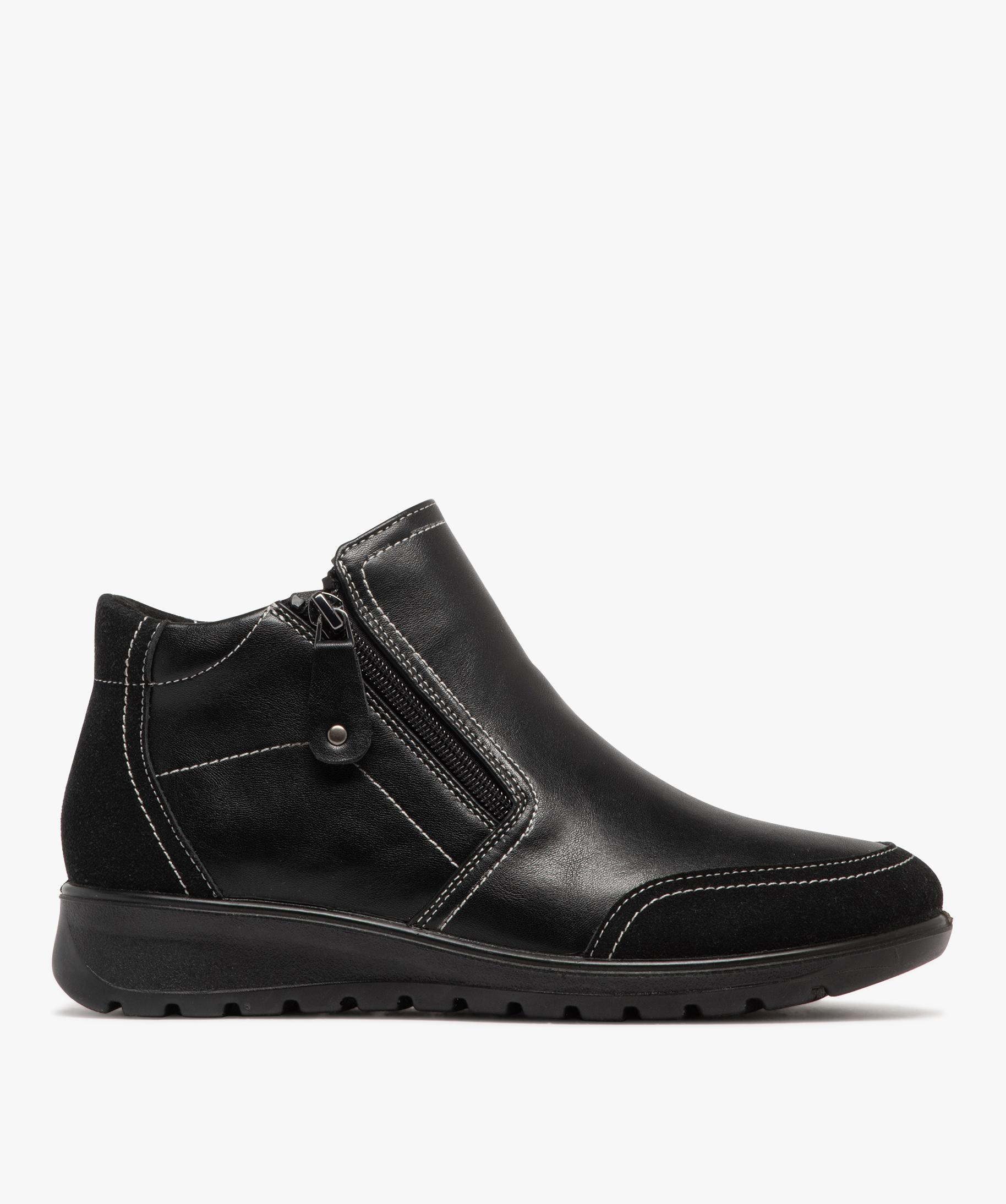 Boots femme confort à double zip avec surpiqûres contrasta... noir | GEMO