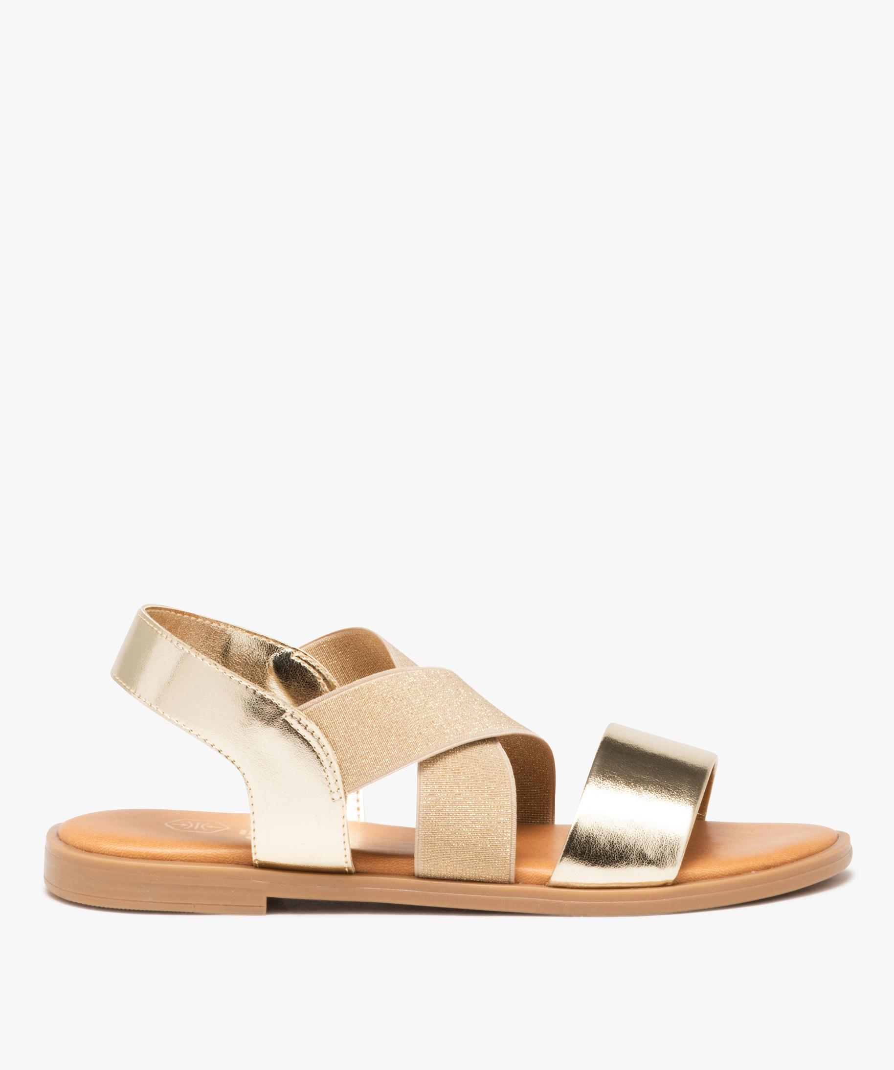 Sandales femme à talon plat et brides élastiques unies or | GEMO