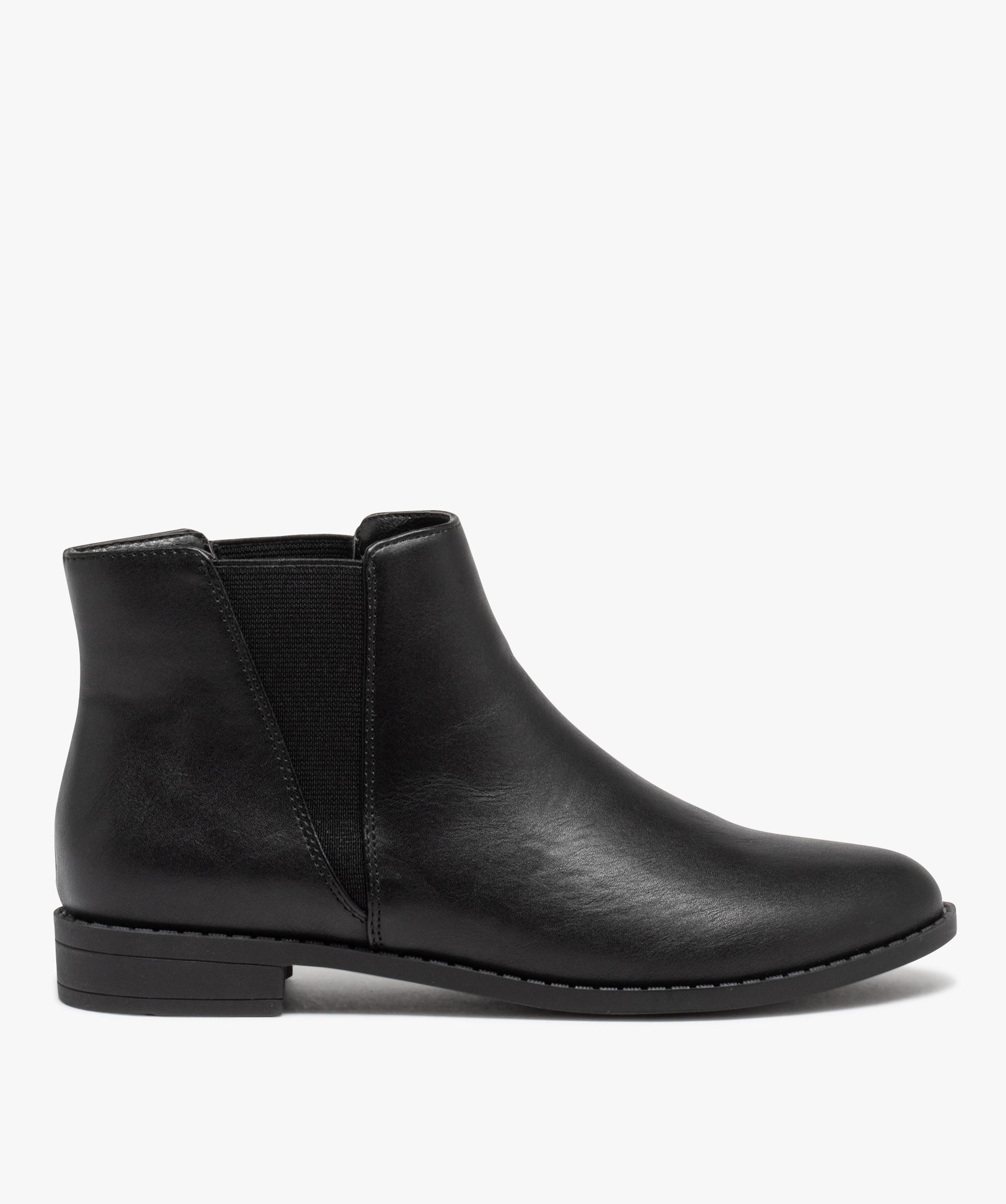 Bottines femme unies à talon plat style Chelsea noir | GEMO