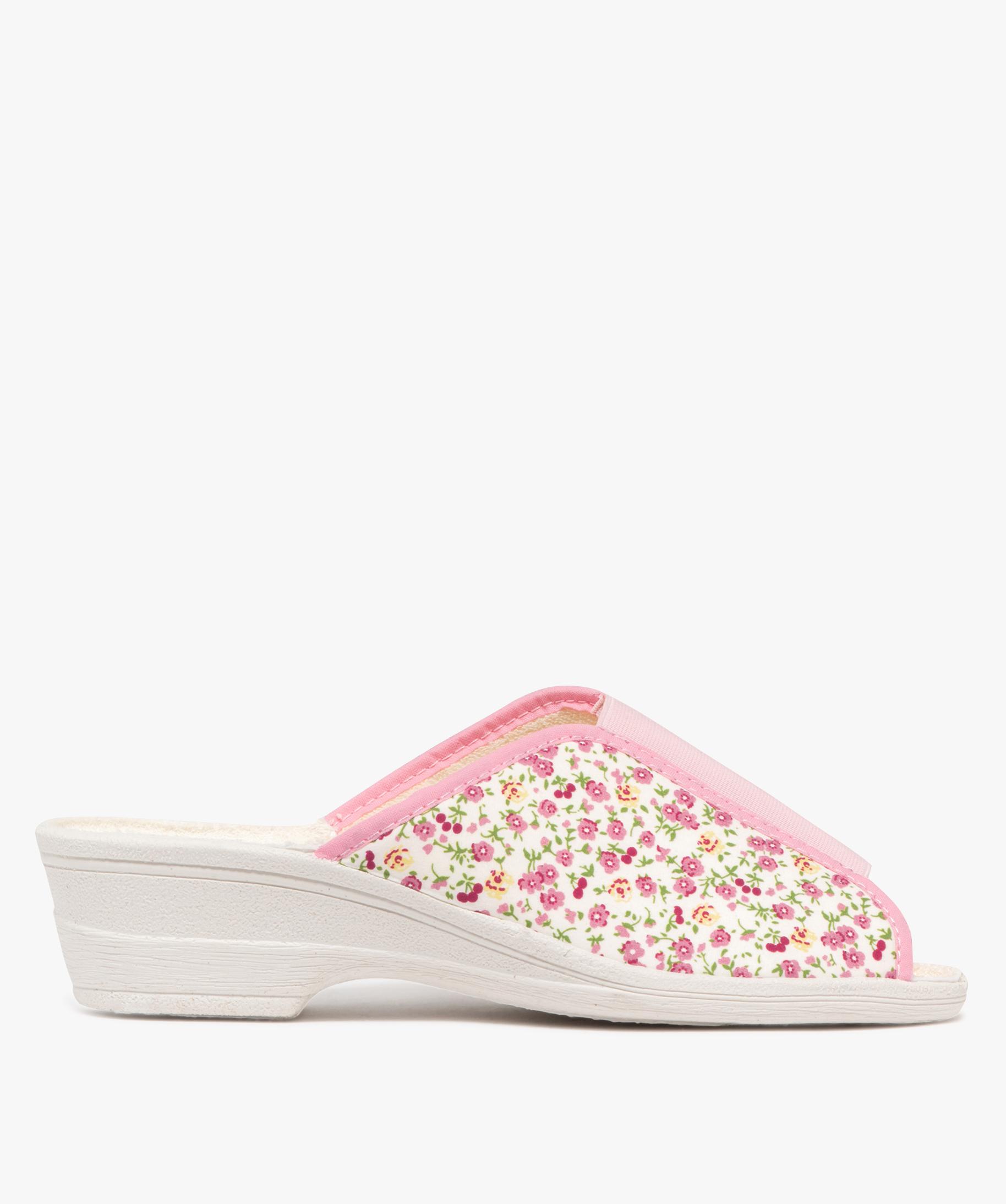 Chaussons femme mules confort compensées en coton style cha... rose | GEMO