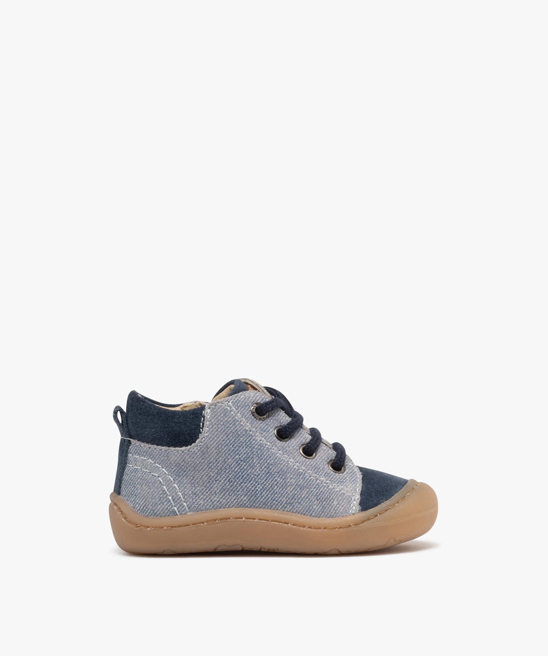 Chaussures premiers pas en cuir à lacets bébé garçon - Na! bleu | GEMO
