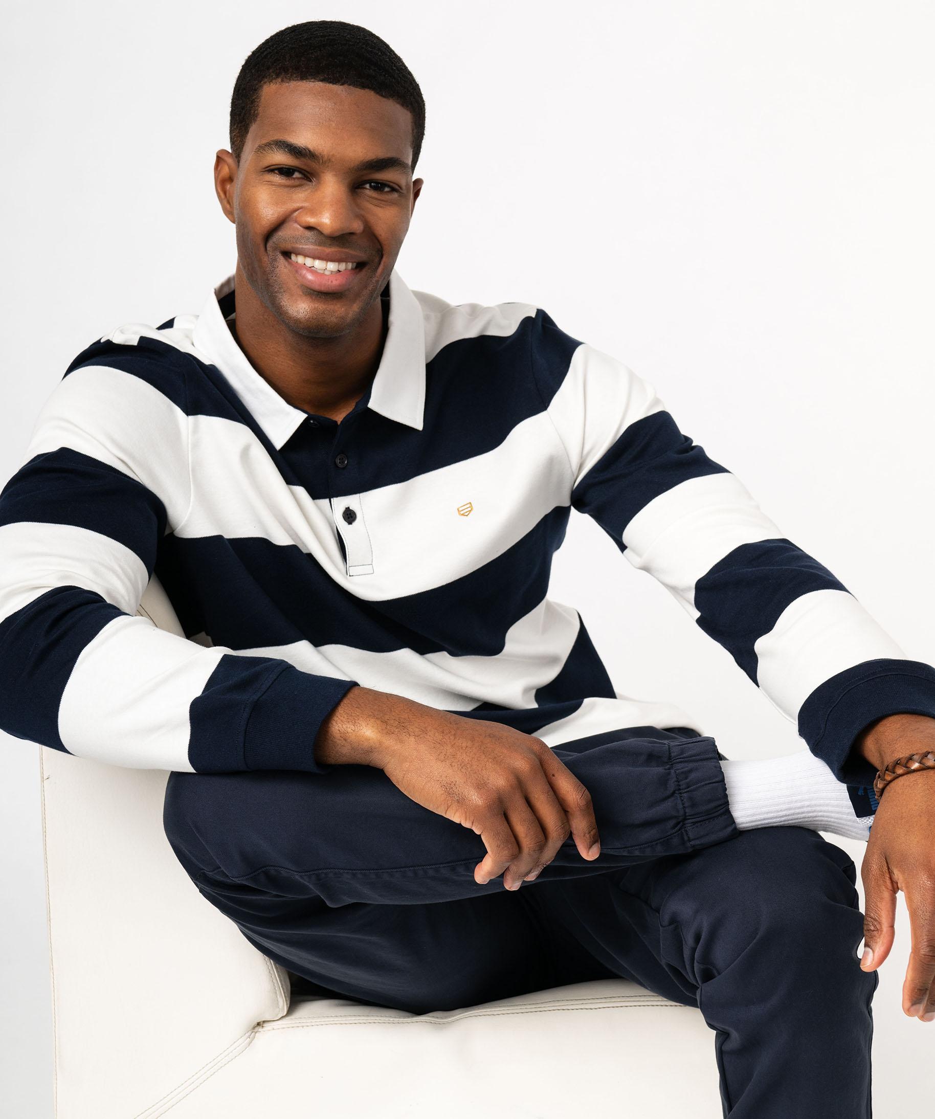 Polo à manches longues à larges rayures homme raye | GEMO