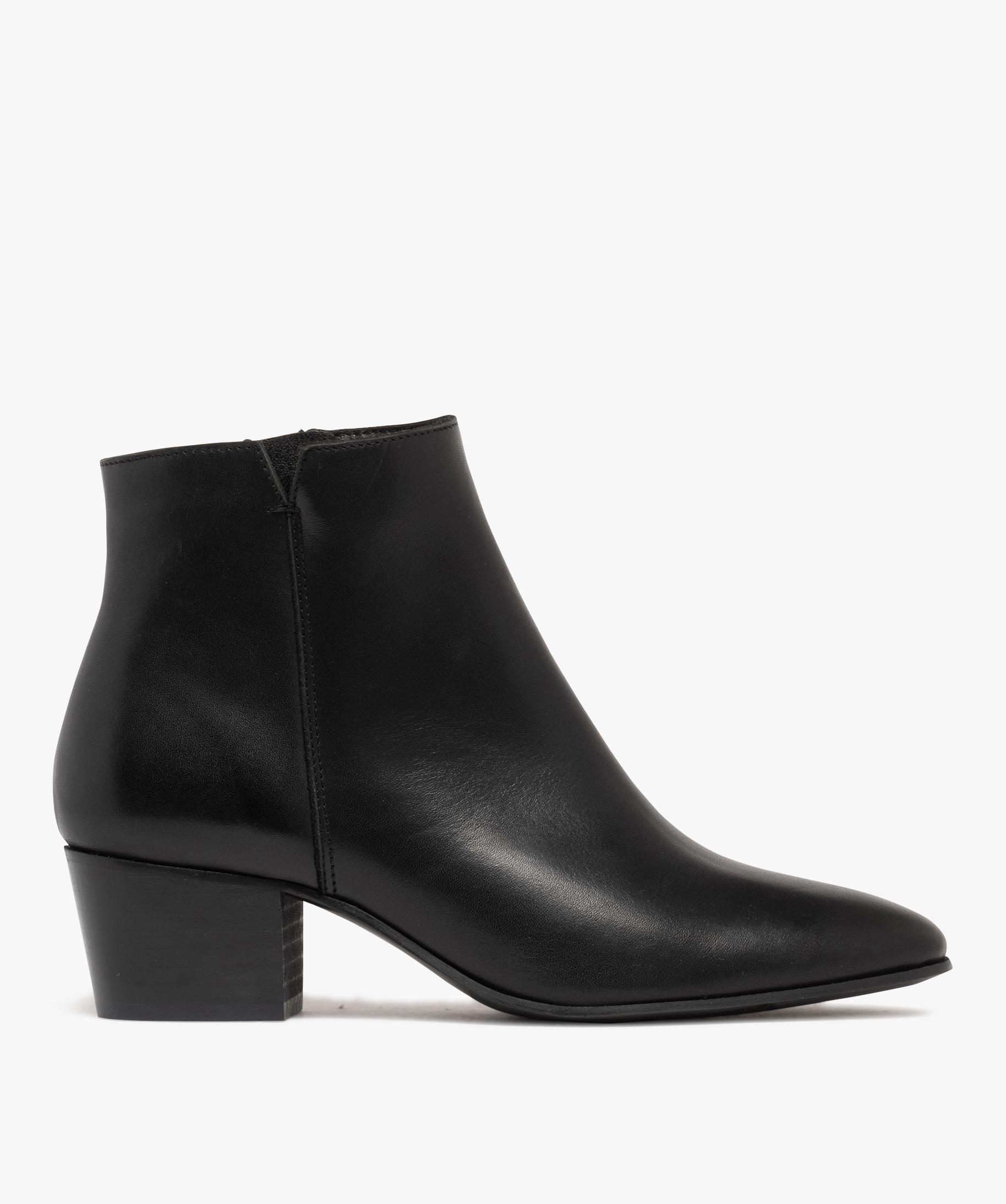 Bottines femme dessus en cuir à petit talon cubain et bout ... noir | GEMO