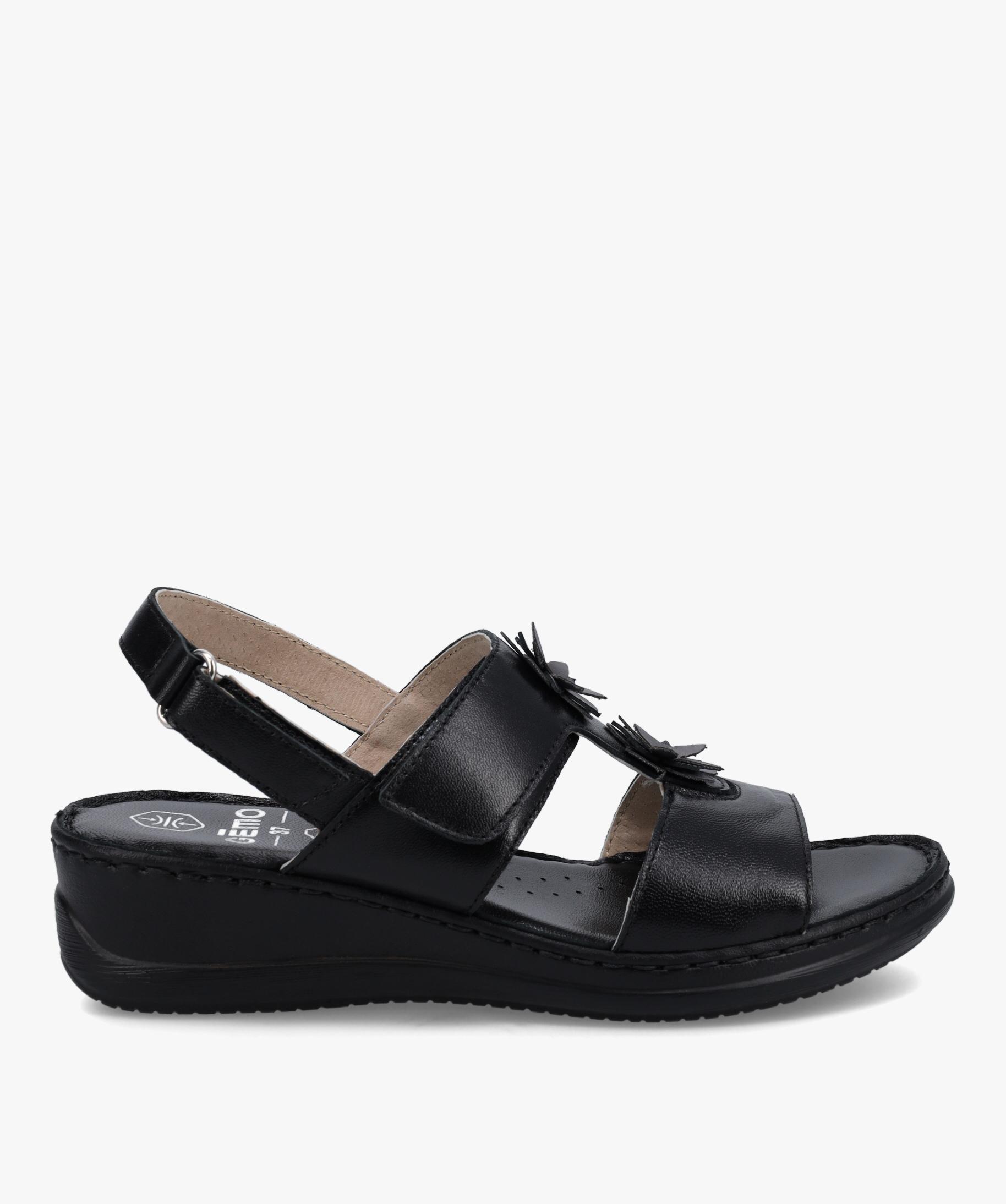 Sandales femme confort en cuir à brides scratch noir | GEMO