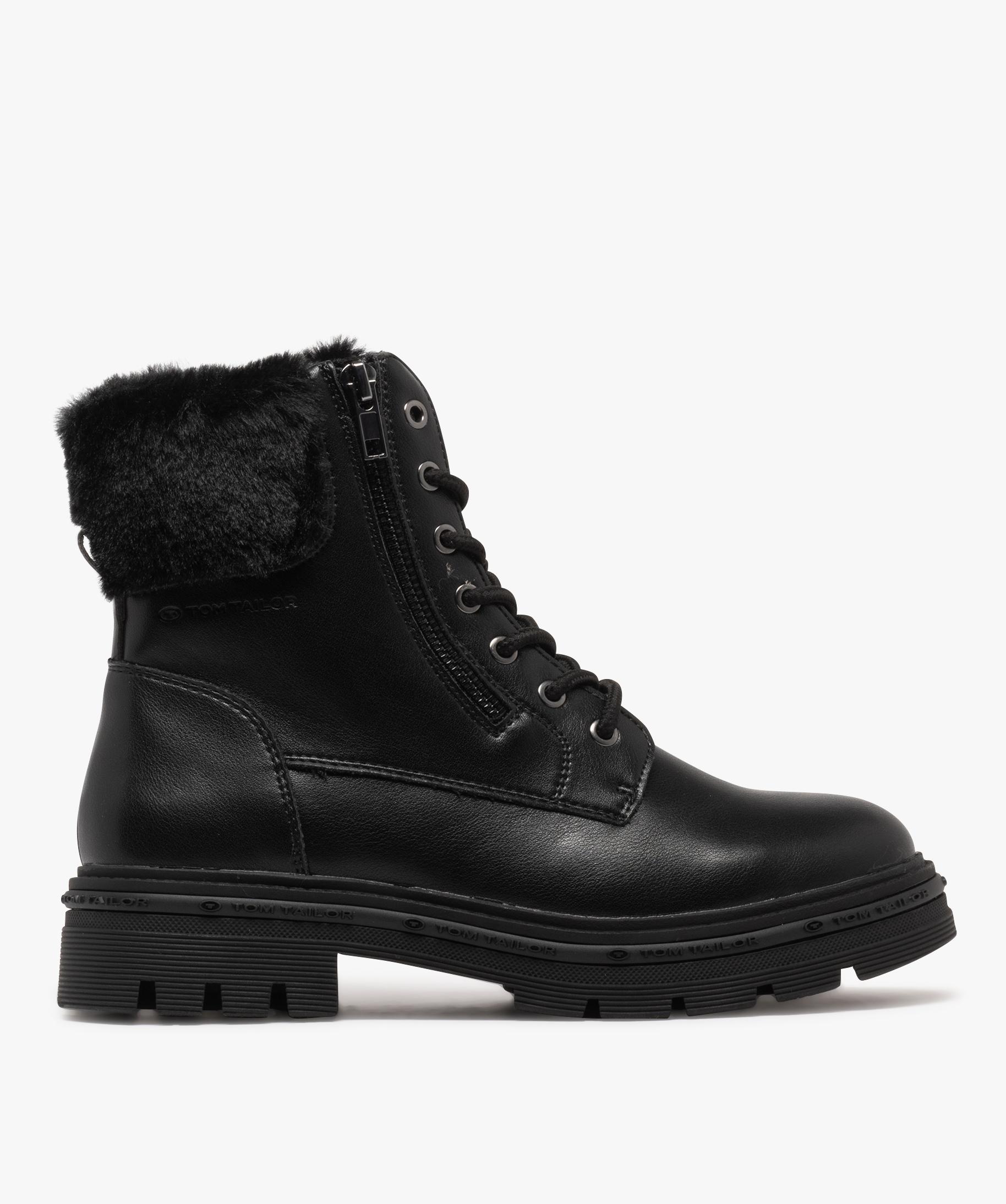Boots fourrées à lacets et zips femme noir | GEMO