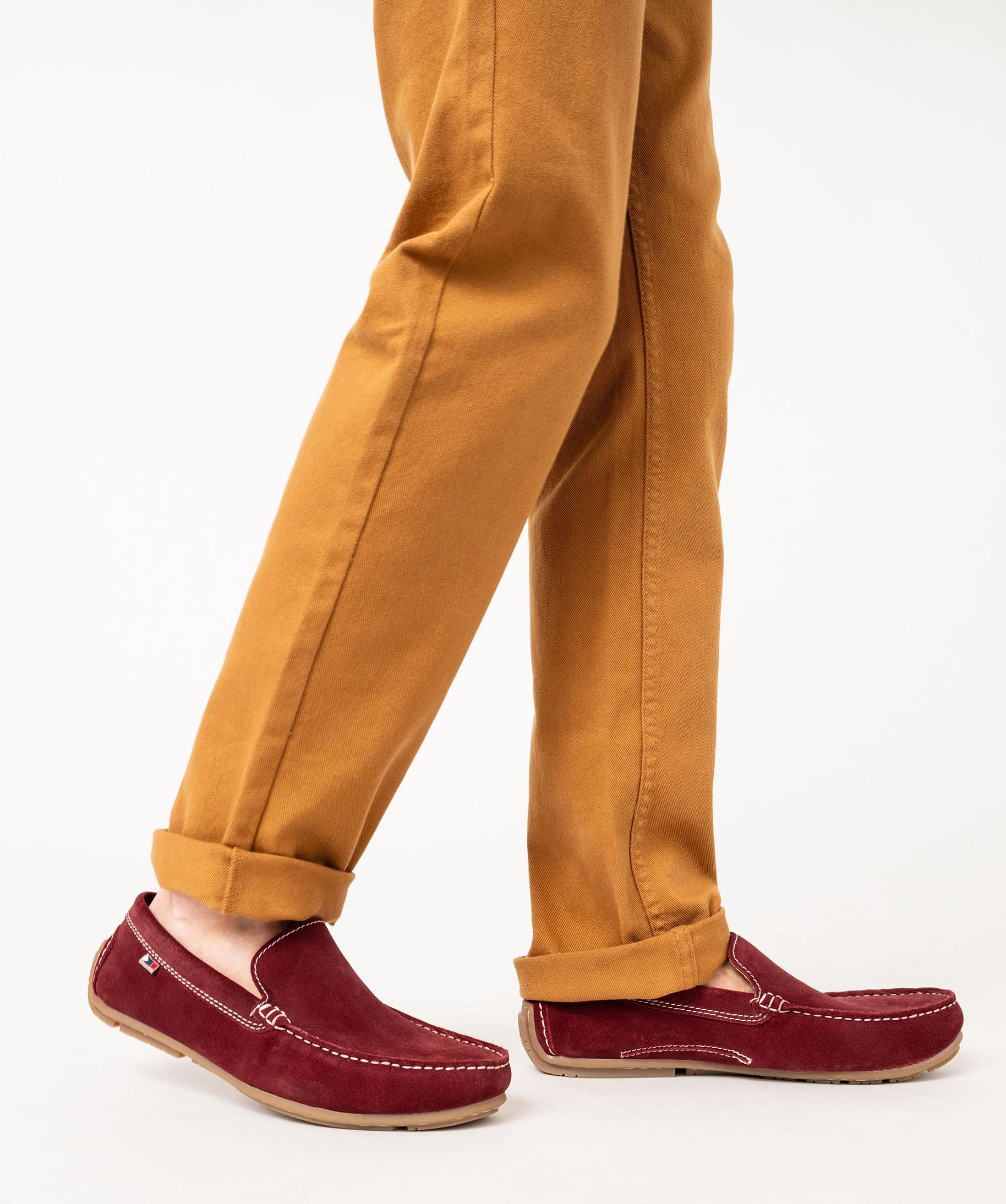 Mocassins homme unis en cuir velours rouge fonce | GEMO