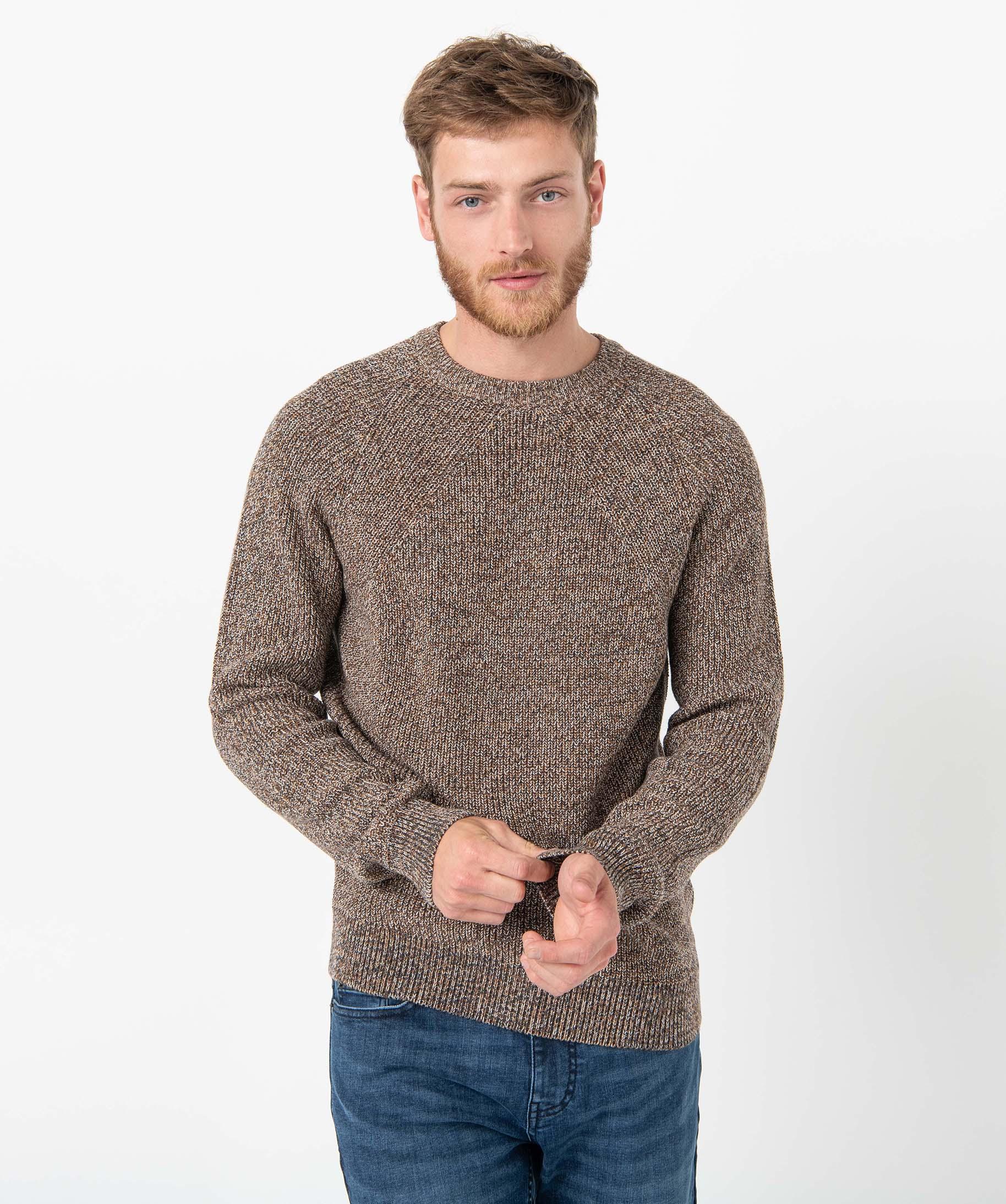Pull homme à col rond en maille chinée ecru | GEMO