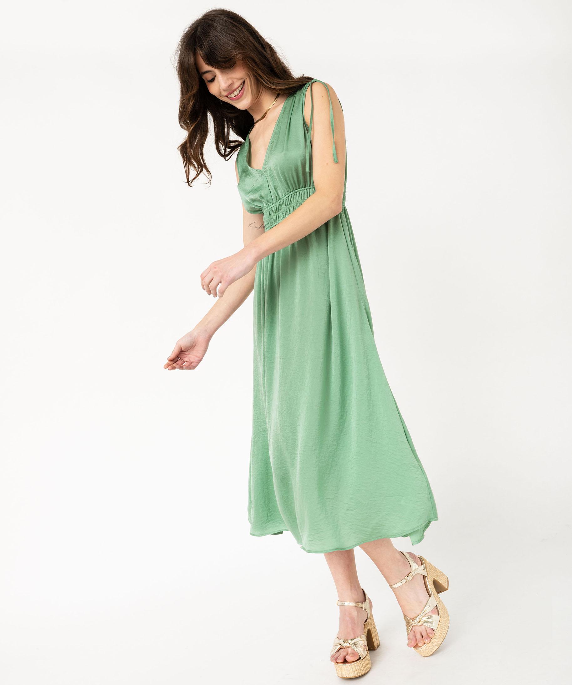 Robe longue sans manches taille empire et col V femme violet | GEMO
