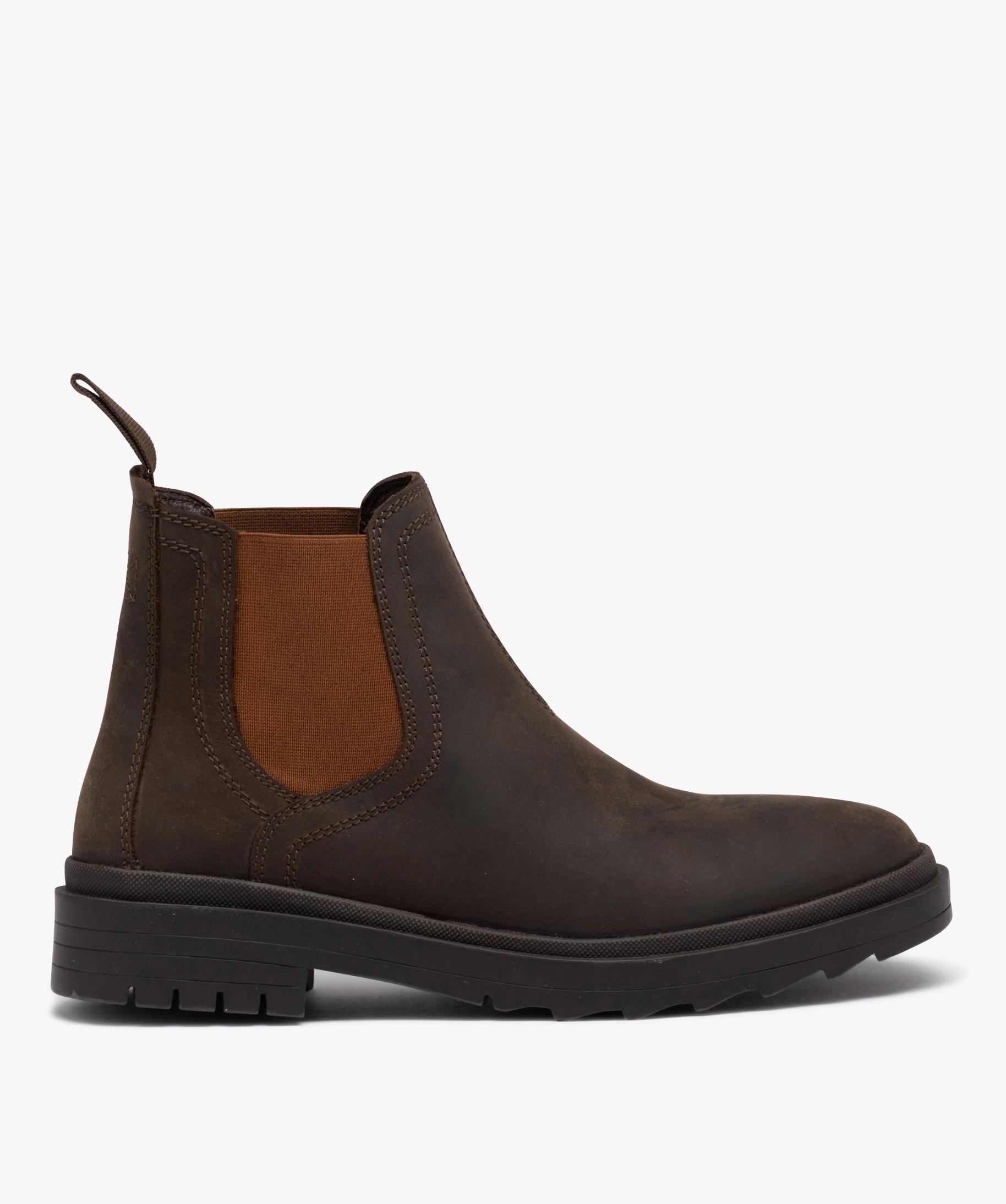 Boots homme style Chelsea dessus en cuir suédé uni marron | GEMO