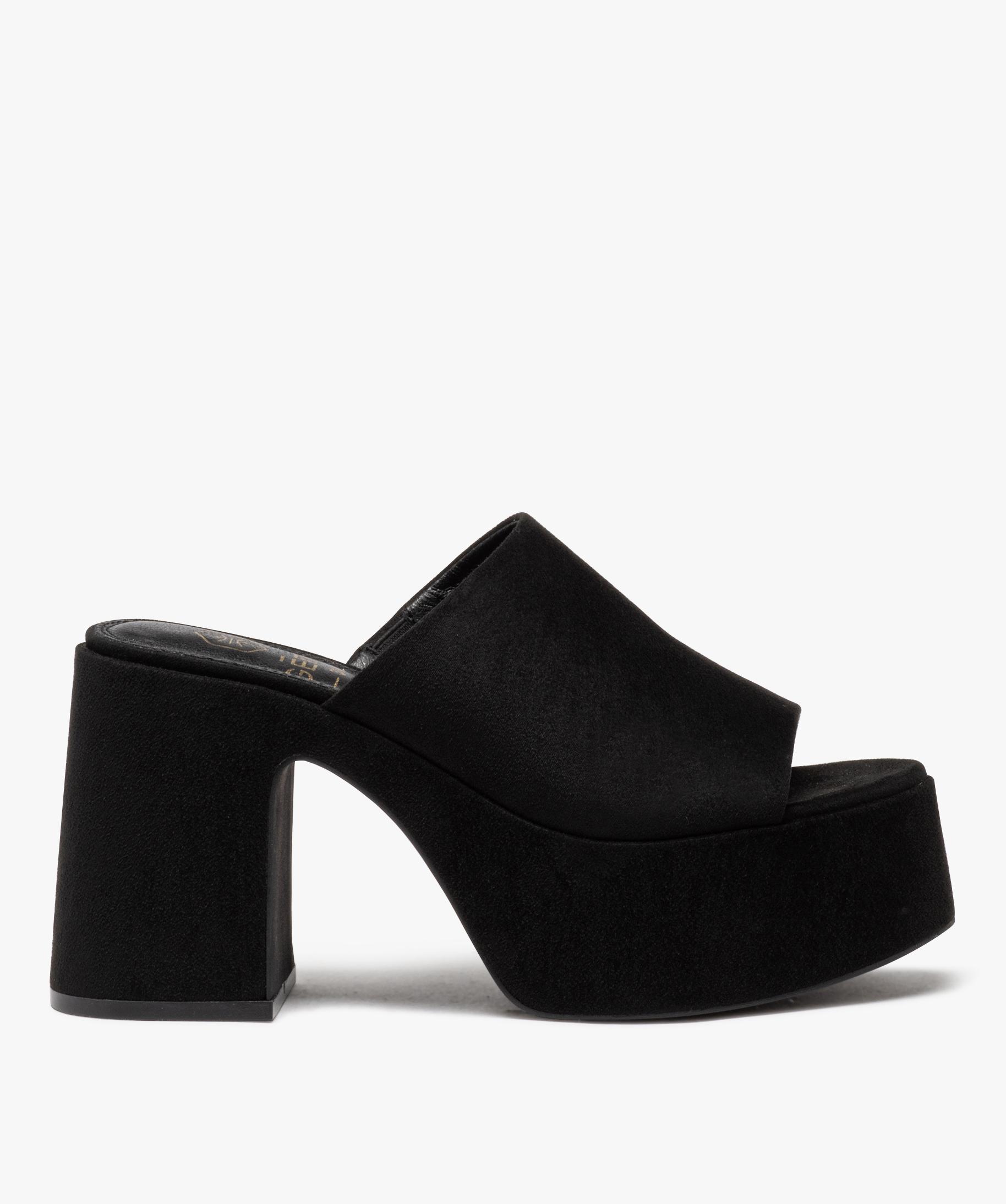 Mules femme à talon flare unies avec semelle plateforme noir | GEMO