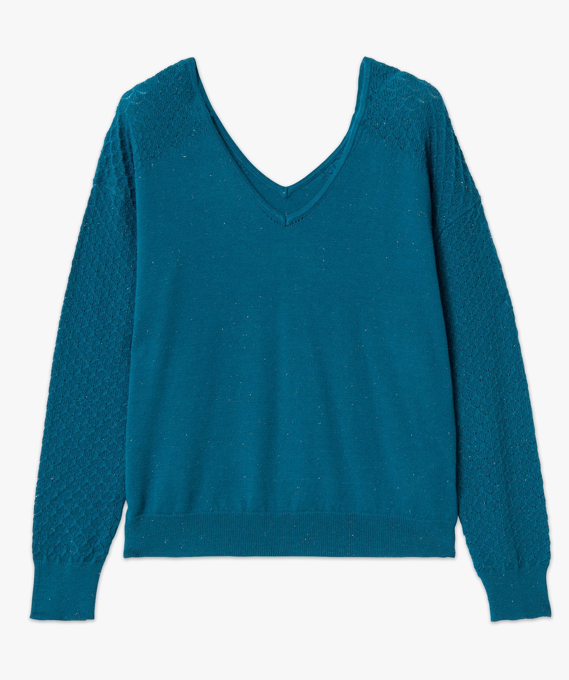 Pull avec double col V et manches fantaisie femme bleu | GEMO