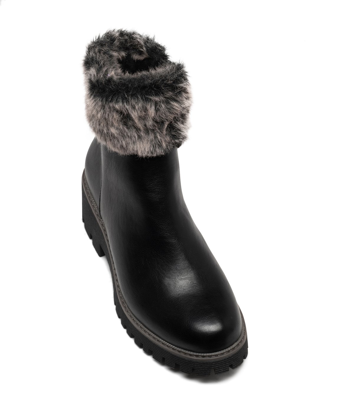 Boots fourrées à talon et semelle crantés et col douillet... noir | GEMO