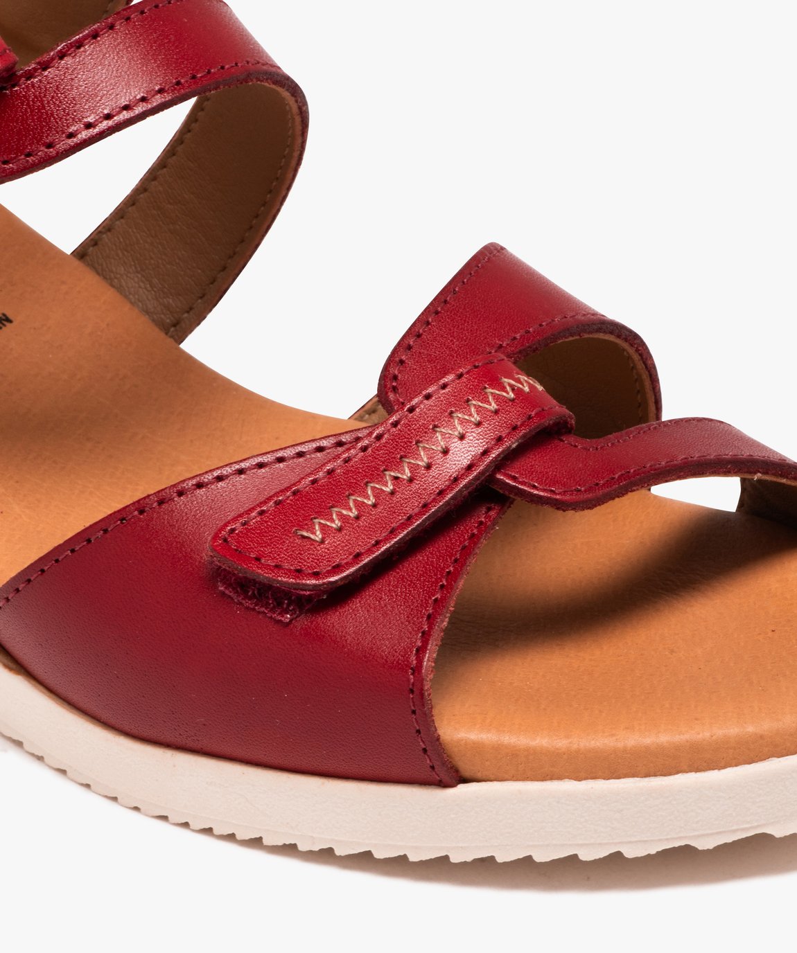 Sandales femme compensées à brides scratch en cuir rouge | GEMO