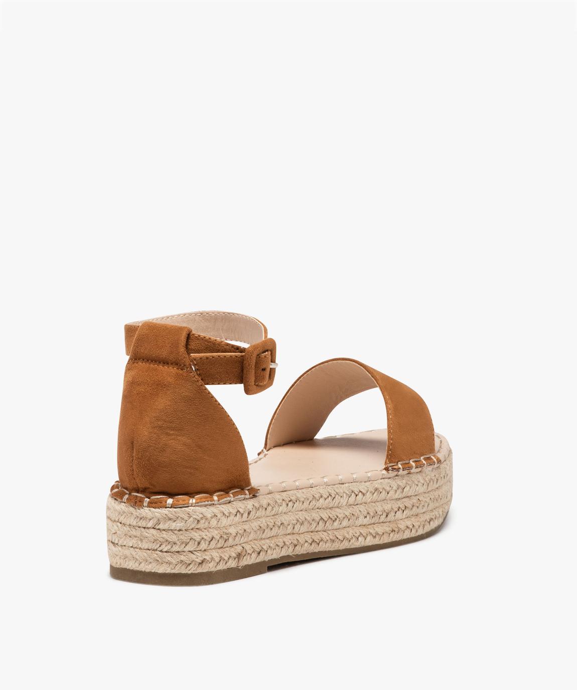 Sandales femme compensées en corde avec talon fermé marron clair | GEMO