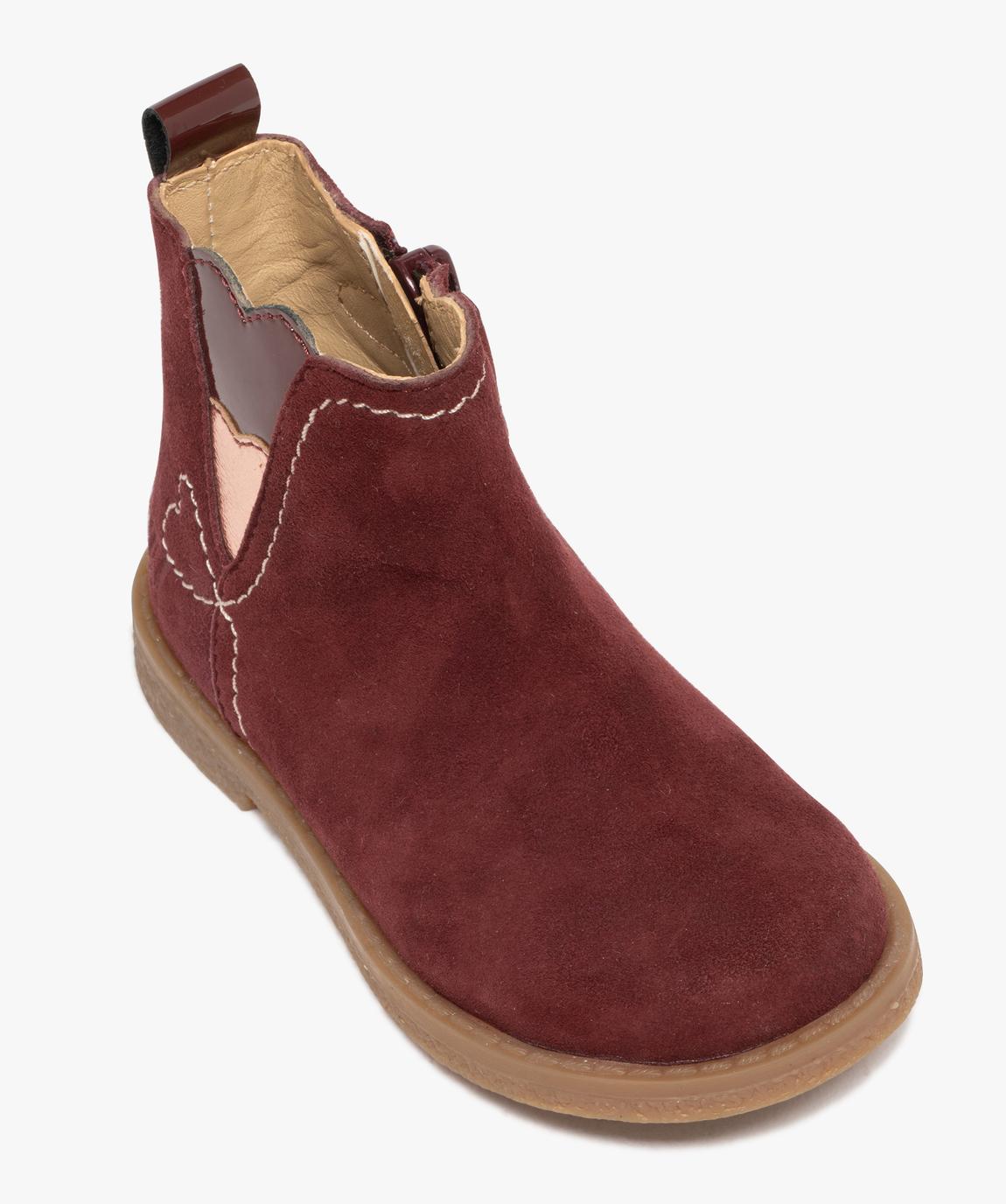 Bottes bébé fille en cuir suédé à zip détails petits c... rouge fonce ...