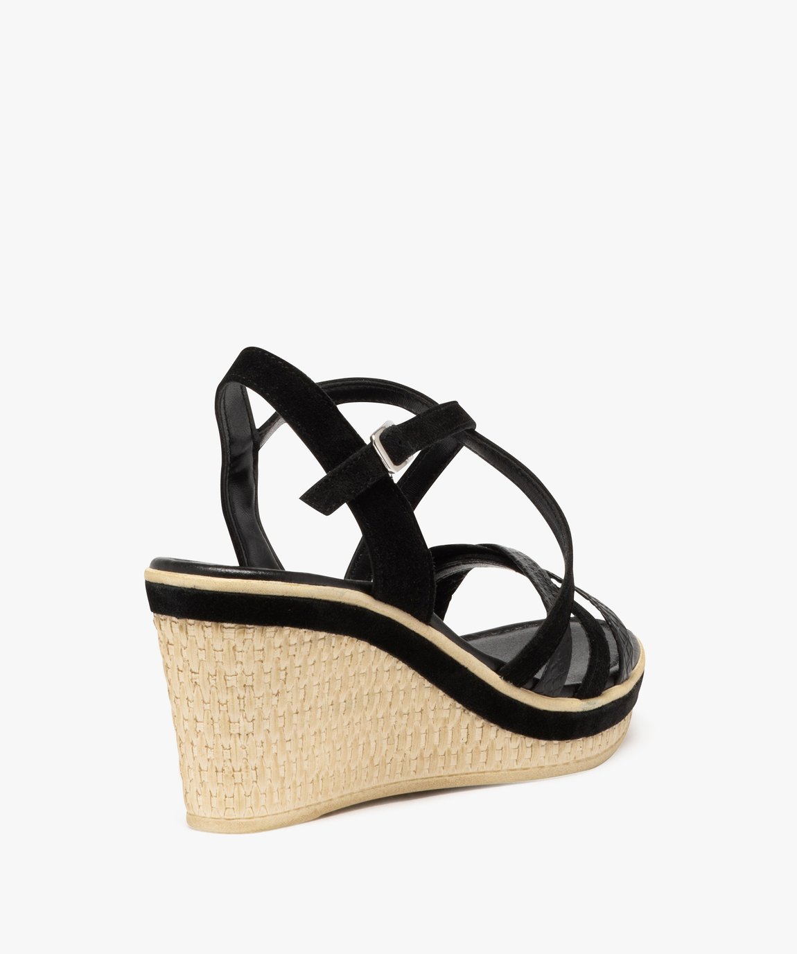 Sandales femme à talon compensé corde imitation avec bride... noir | GEMO