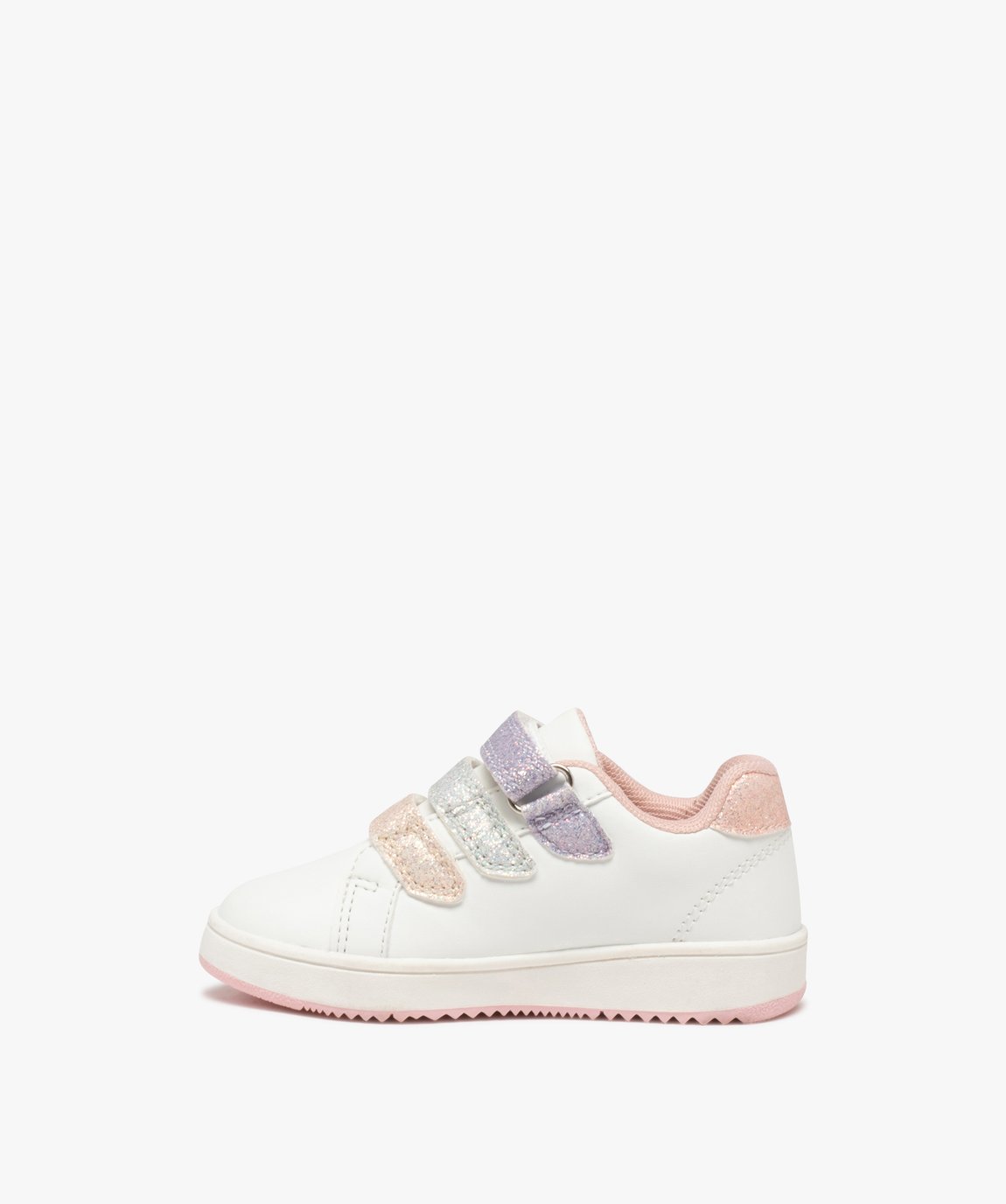 Baskets bébé fille unie avec triple scratch à paillettes blanc | GEMO