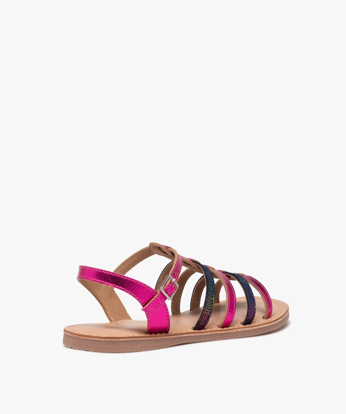 Sandales fille en cuir à brides effet métallisé et à pai... rose vif | GEMO
