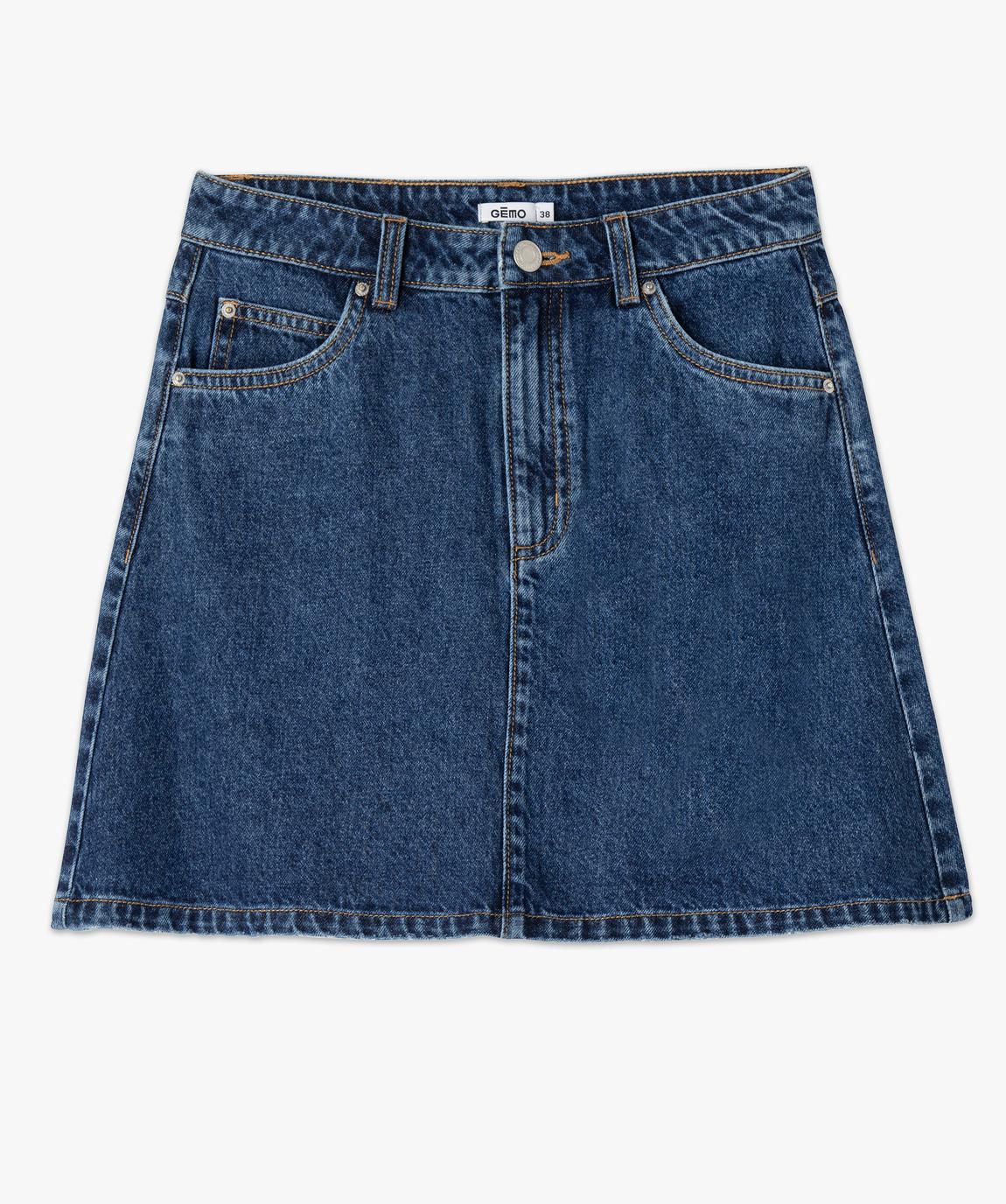 Jupe en jean courte coupe trapèze femme bleu clair | GEMO