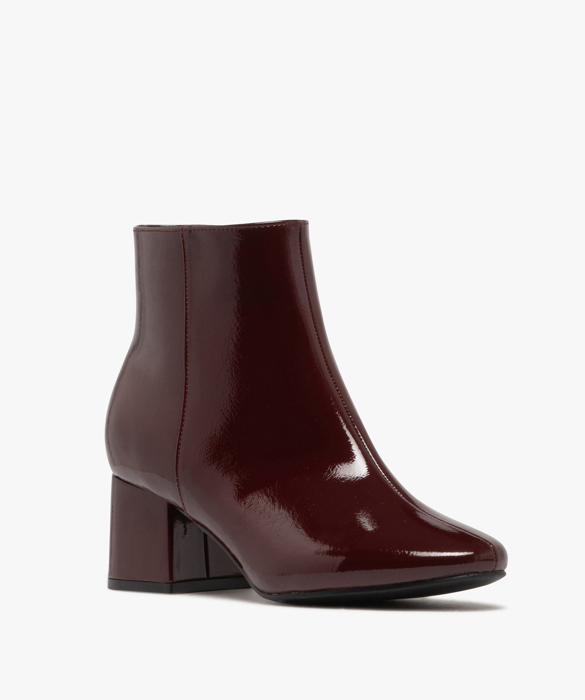 Bottines femme à talon carré vernies et à zip rouge fonce | GEMO
