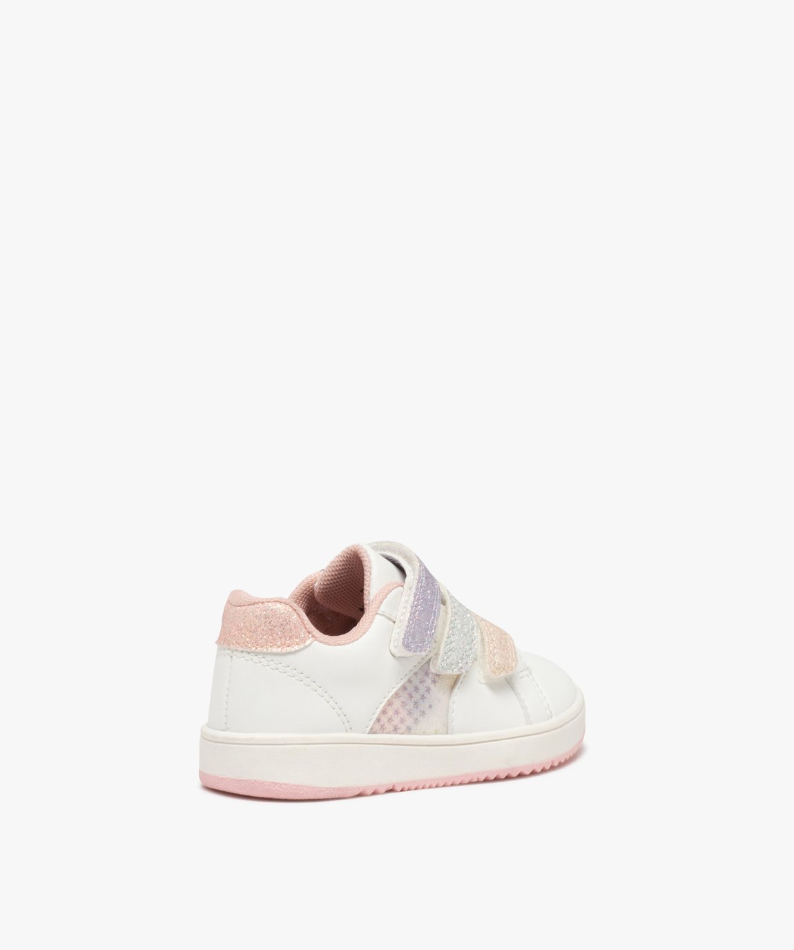 Baskets bébé fille unie avec triple scratch à paillettes blanc | GEMO