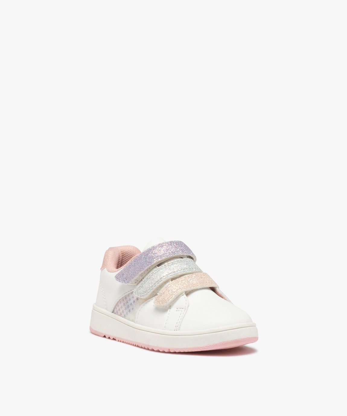 Baskets bébé fille unie avec triple scratch à paillettes blanc | GEMO