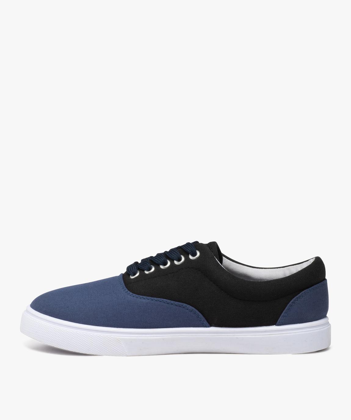 Baskets homme en toile bicolores et à lacets bleu chine | GEMO