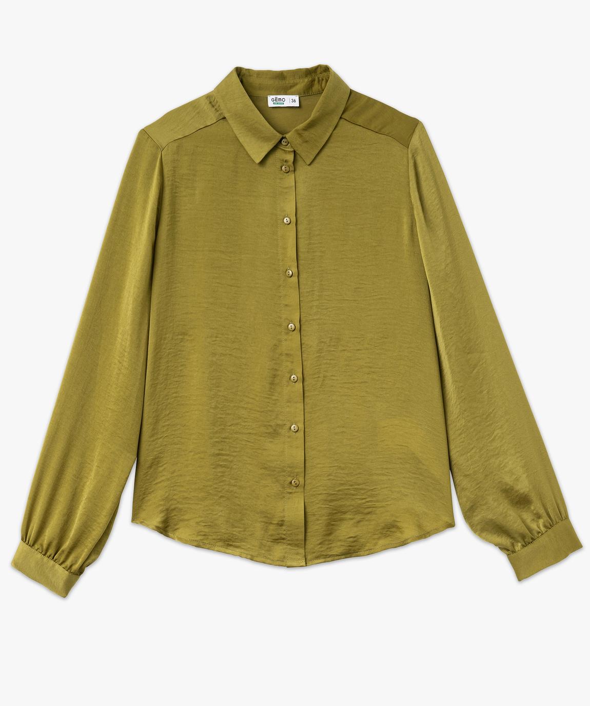 Chemise à manches longues en matière satinée femme vert | GEMO