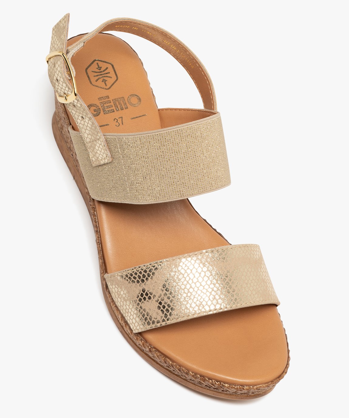 Sandales femme à talon compensé avec bride élastique scin... or | GEMO