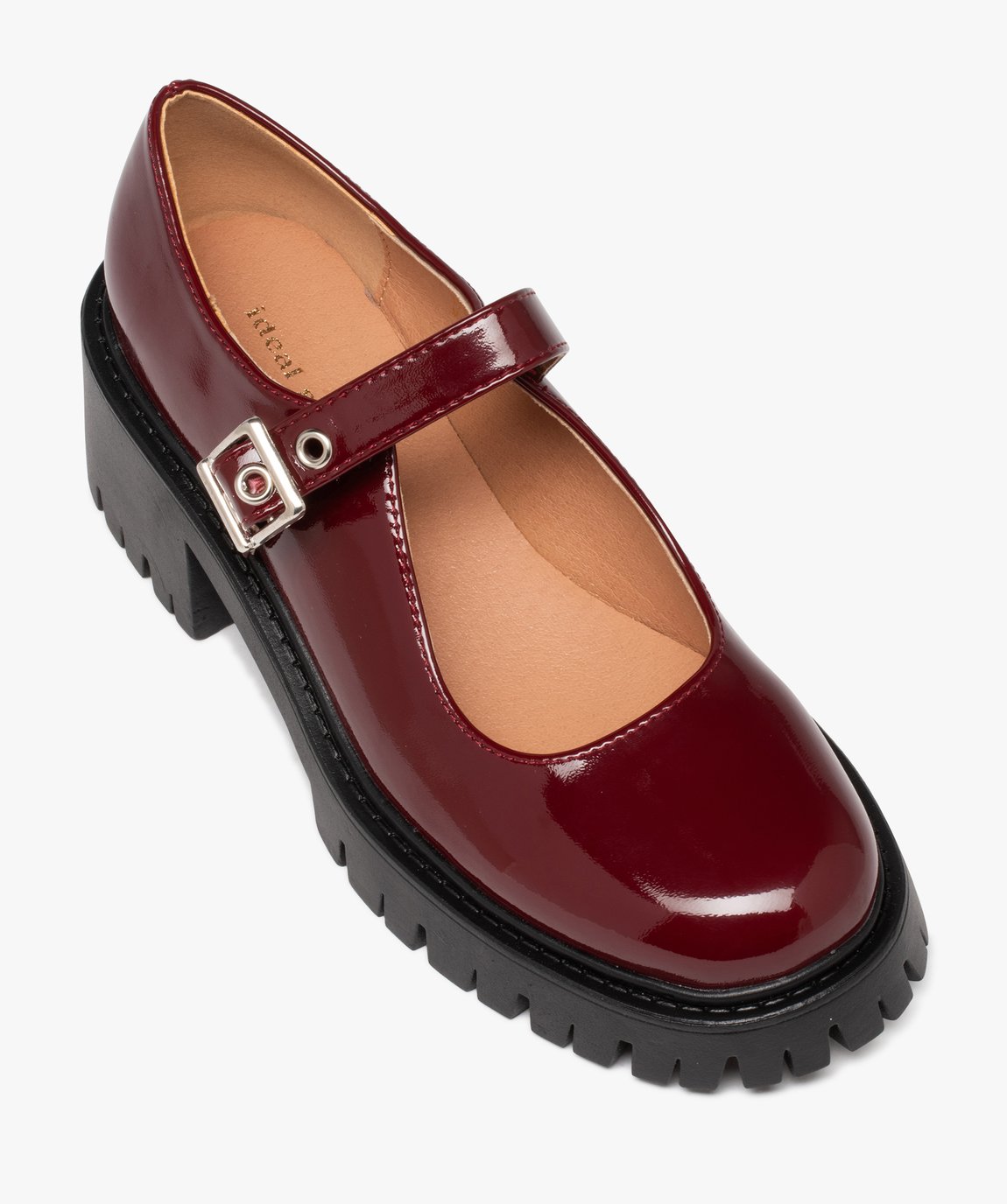 Derbies femme vernies à talon large style babies à semelle... rouge ...