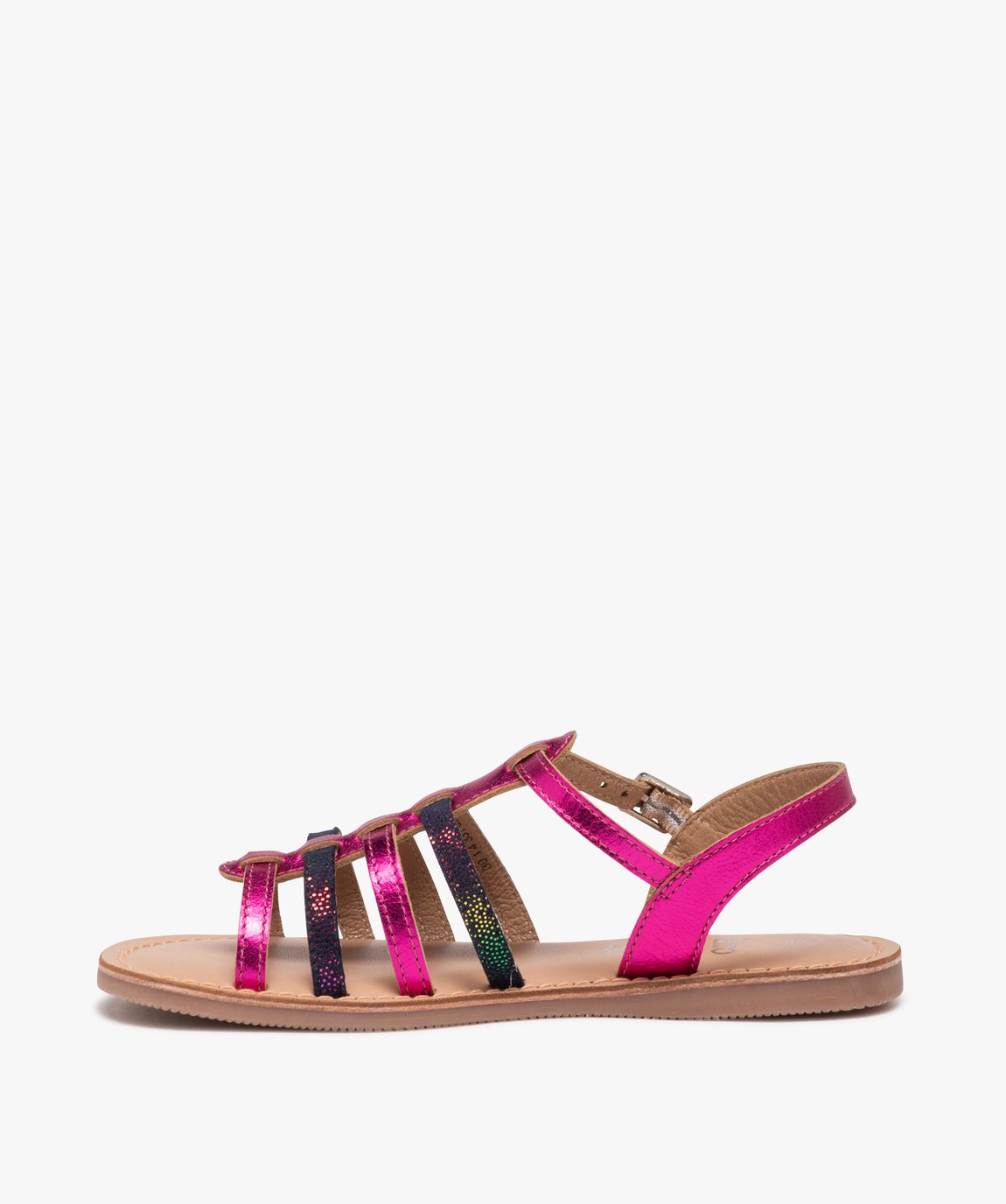 Sandales fille en cuir à brides effet métallisé et à pai... rose vif | GEMO