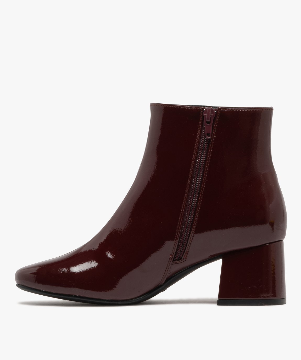Bottines femme à talon carré vernies et à zip rouge fonce | GEMO