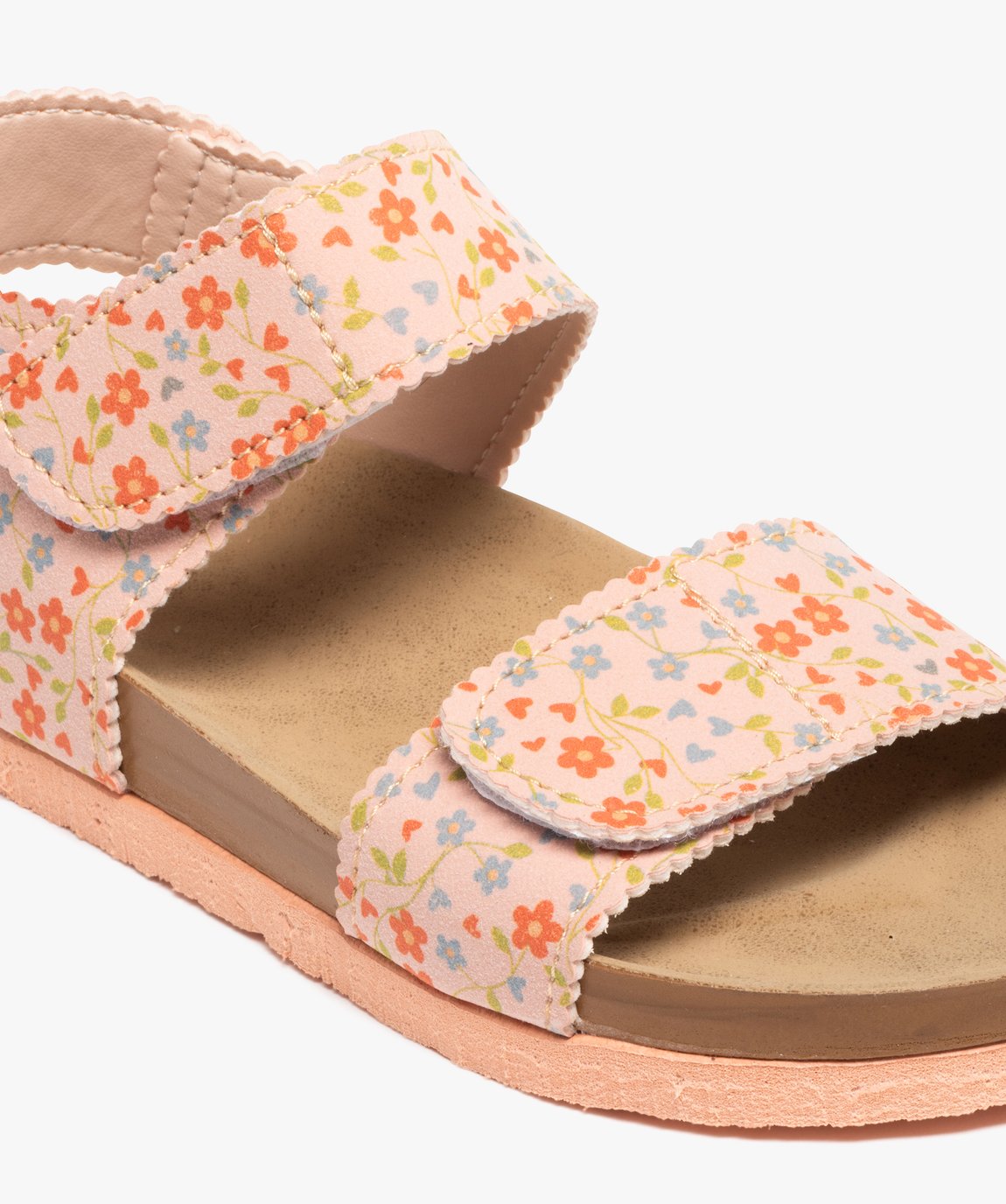 Sandales fille à scratch à motifs champêtres rose | GEMO