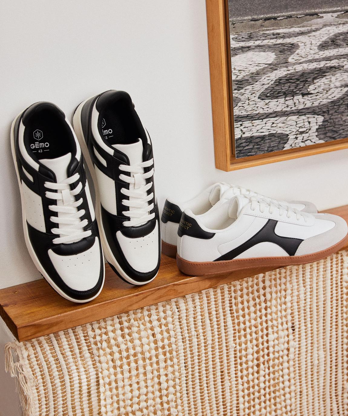 Baskets homme bicolores à lacets style rétro blanc | GEMO