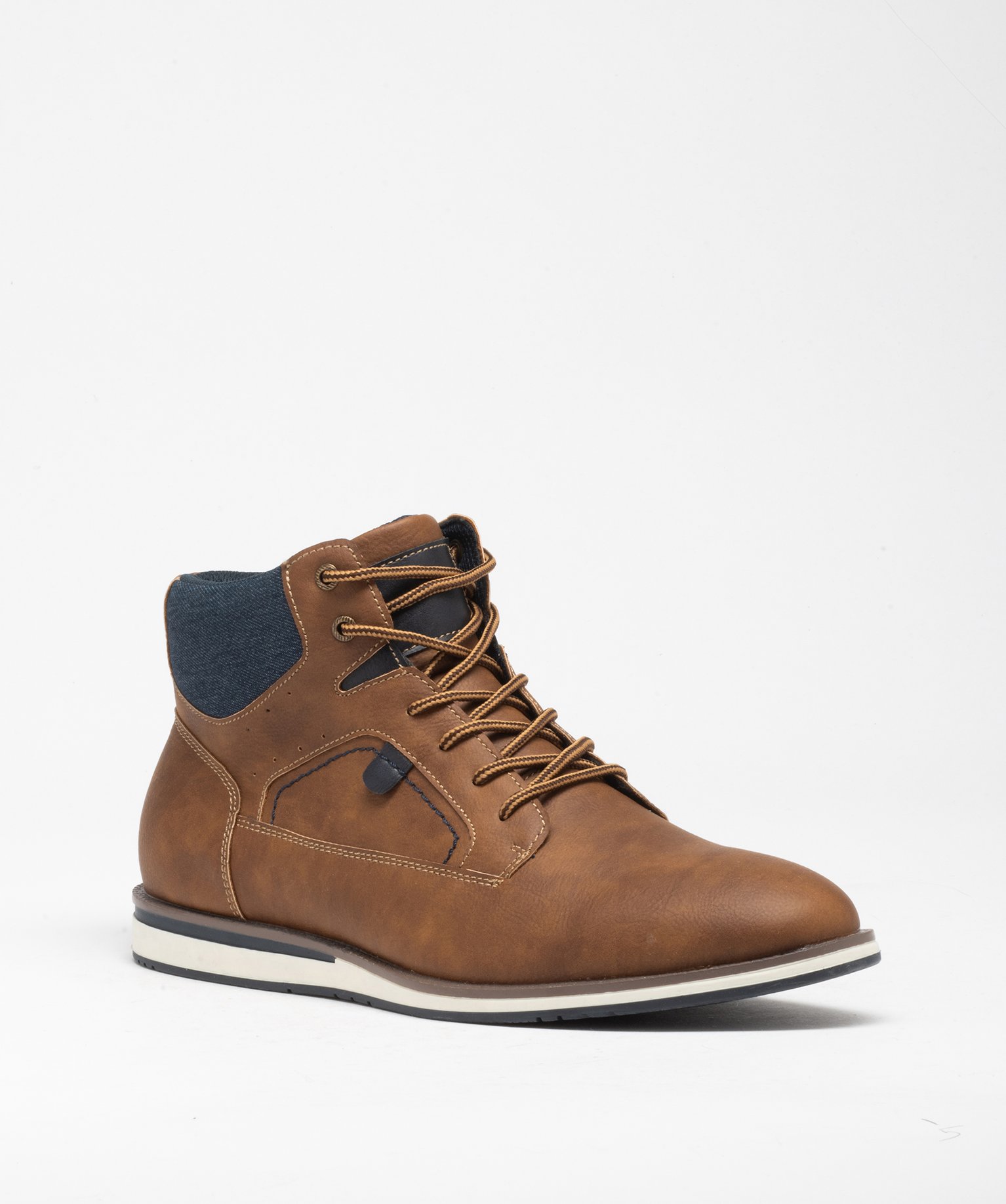 Baskets homme mid-cut casual unies avec col denim marron | GEMO