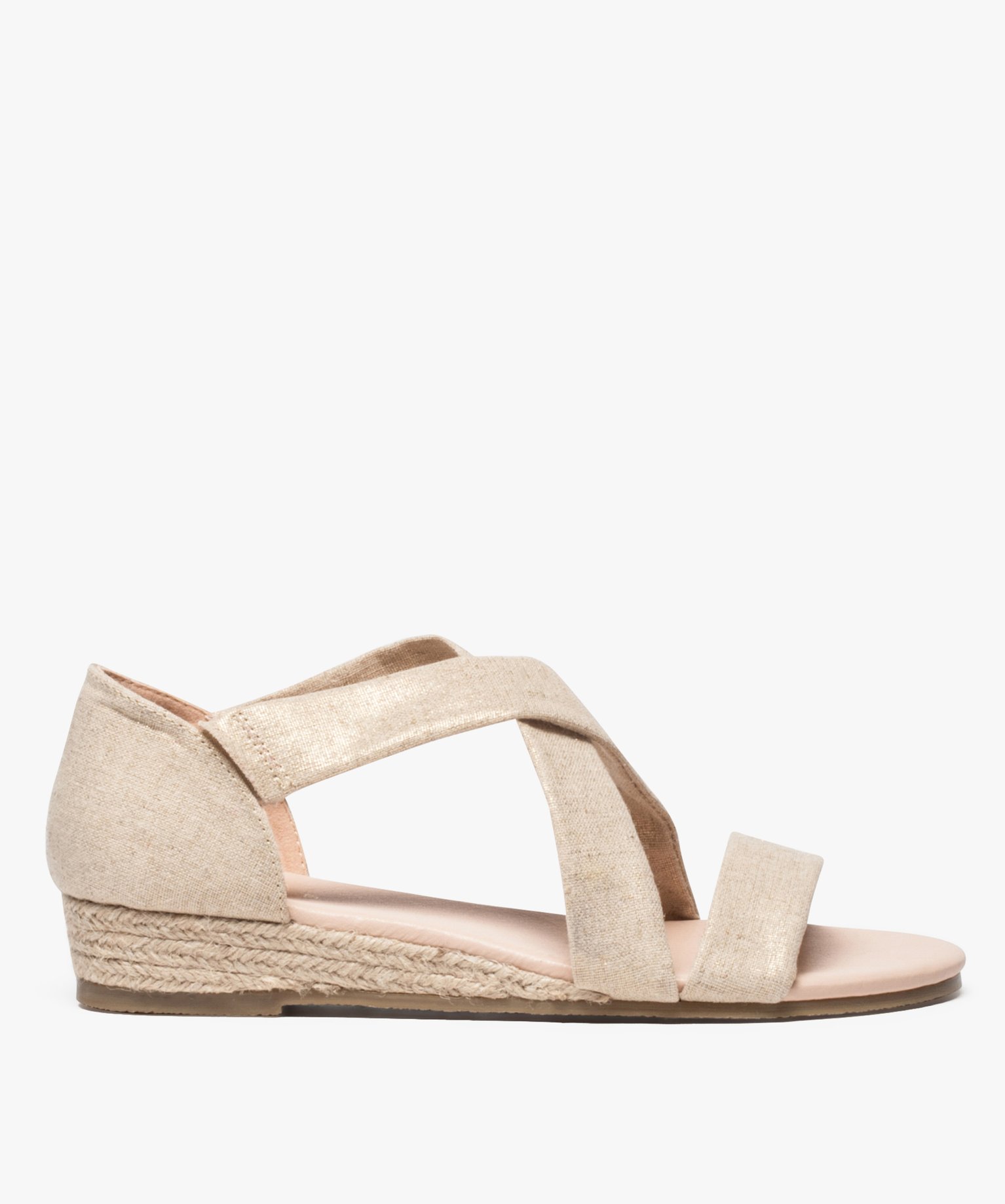 Sandales femme à talon compensé en corde et brides larges beige | GEMO