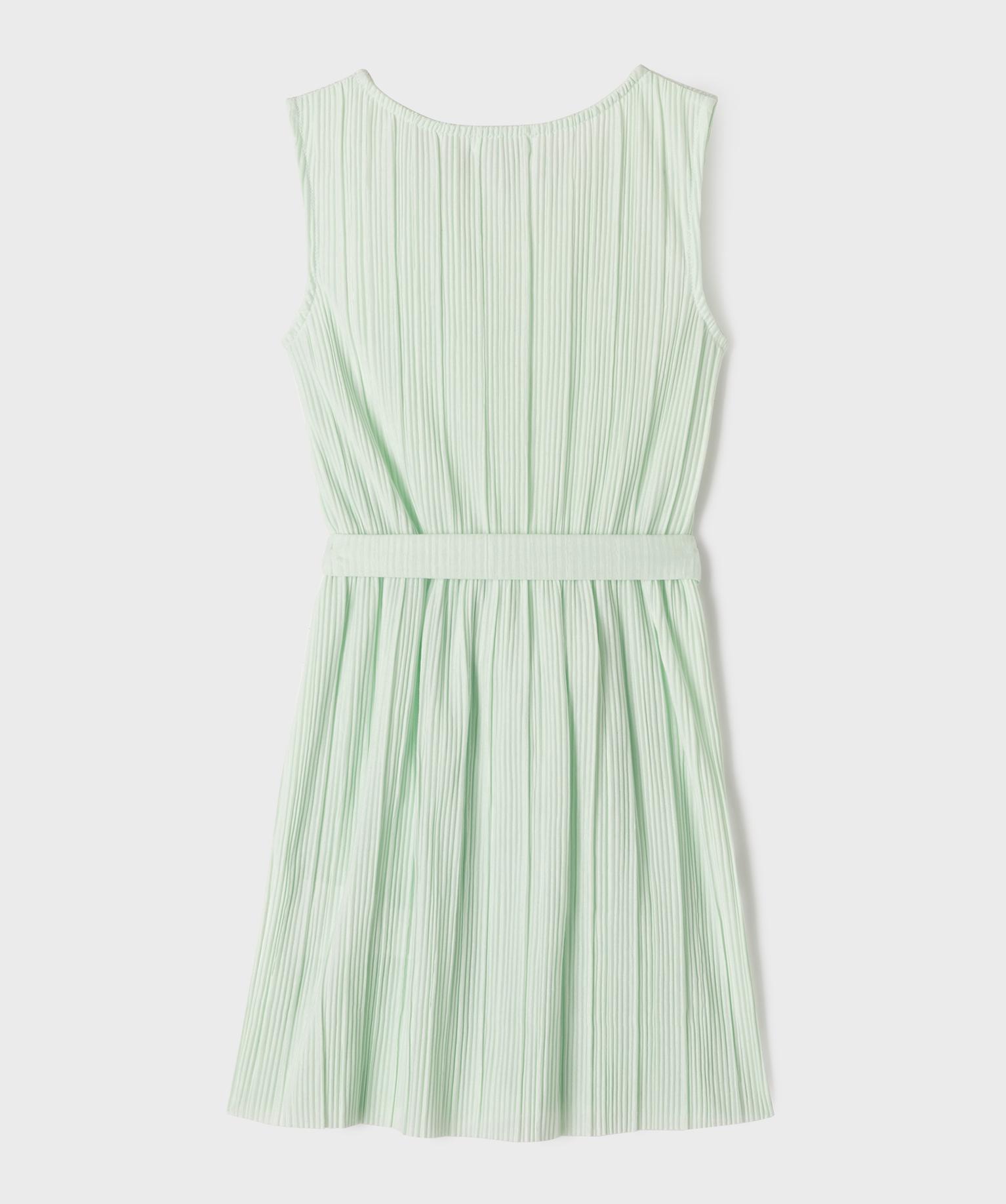 Robe courte sans manches plissée à ceinture fille vert clair | GEMO