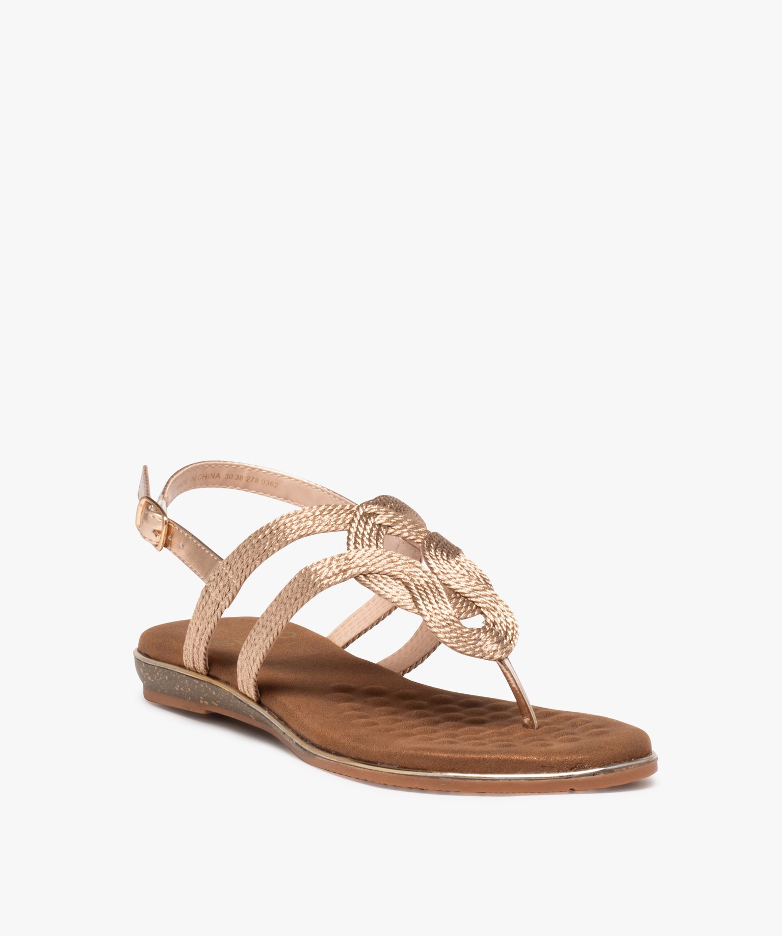 Sandales femme à entre-doigts avec brides tressées dorées... rose | GEMO