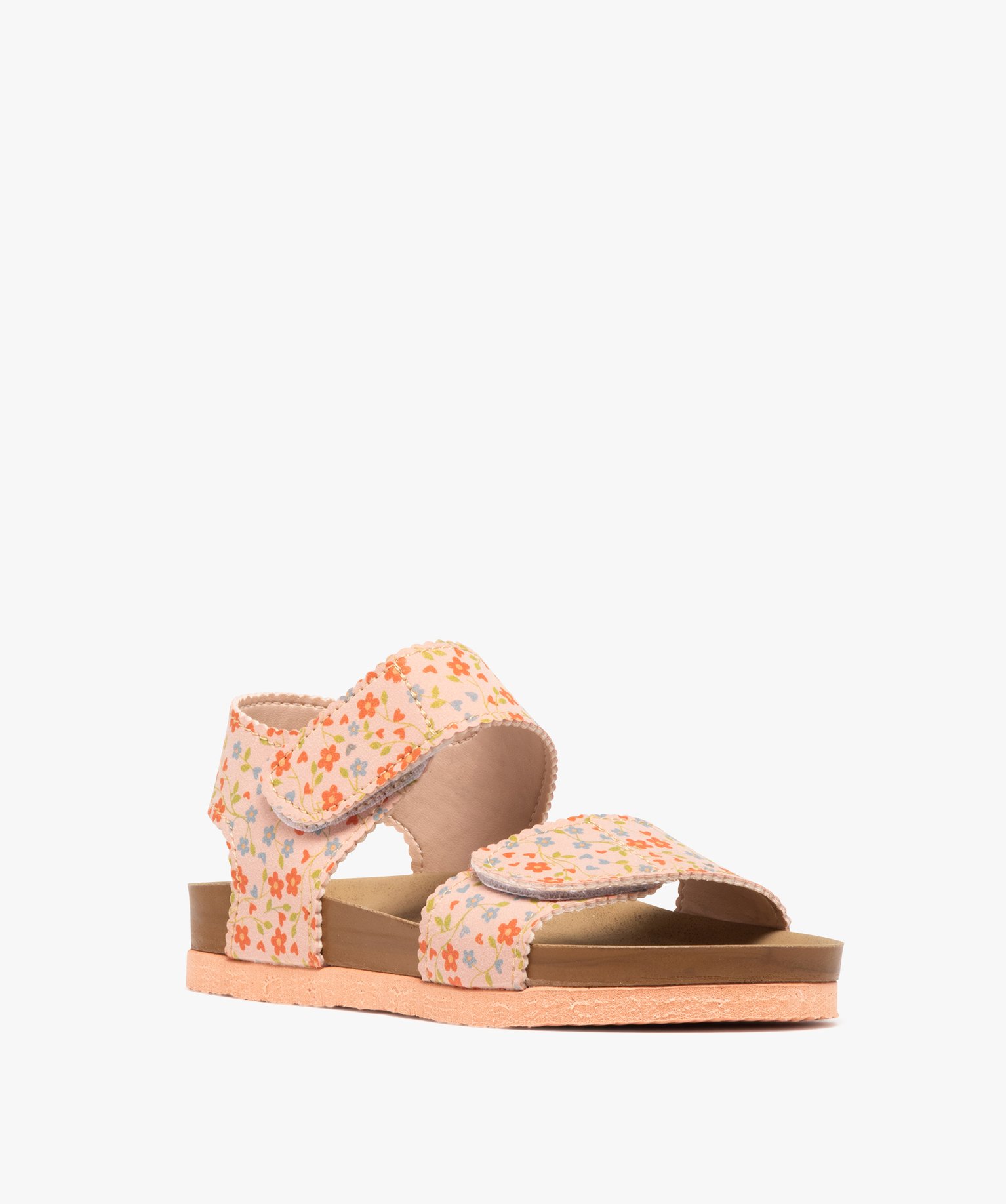 Sandales fille à scratch à motifs champêtres rose | GEMO