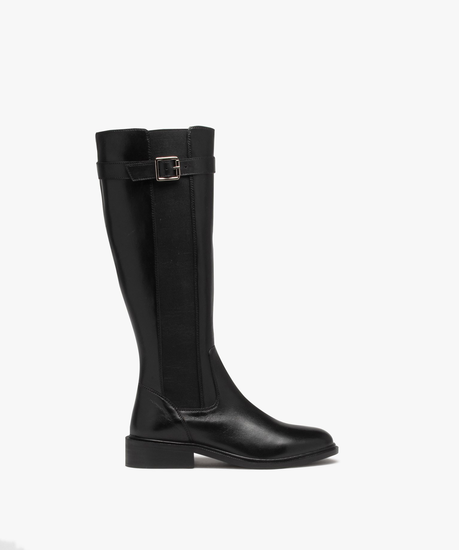 Bottes femme à talon plat en cuir uni et à zip - Taneo noir | GEMO